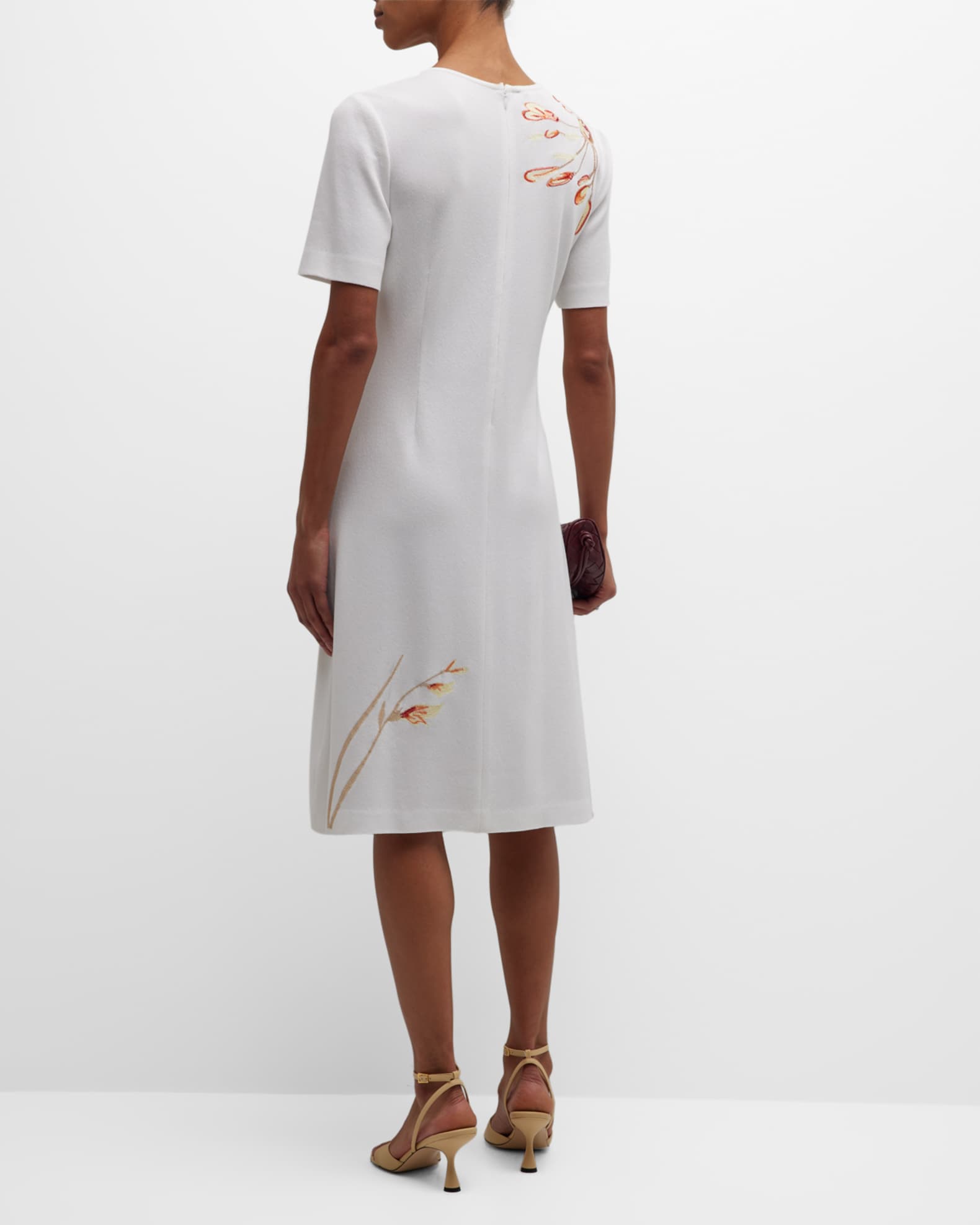 Misook Floral-Embroidered A-Line Midi Dress | Neiman Marcus
