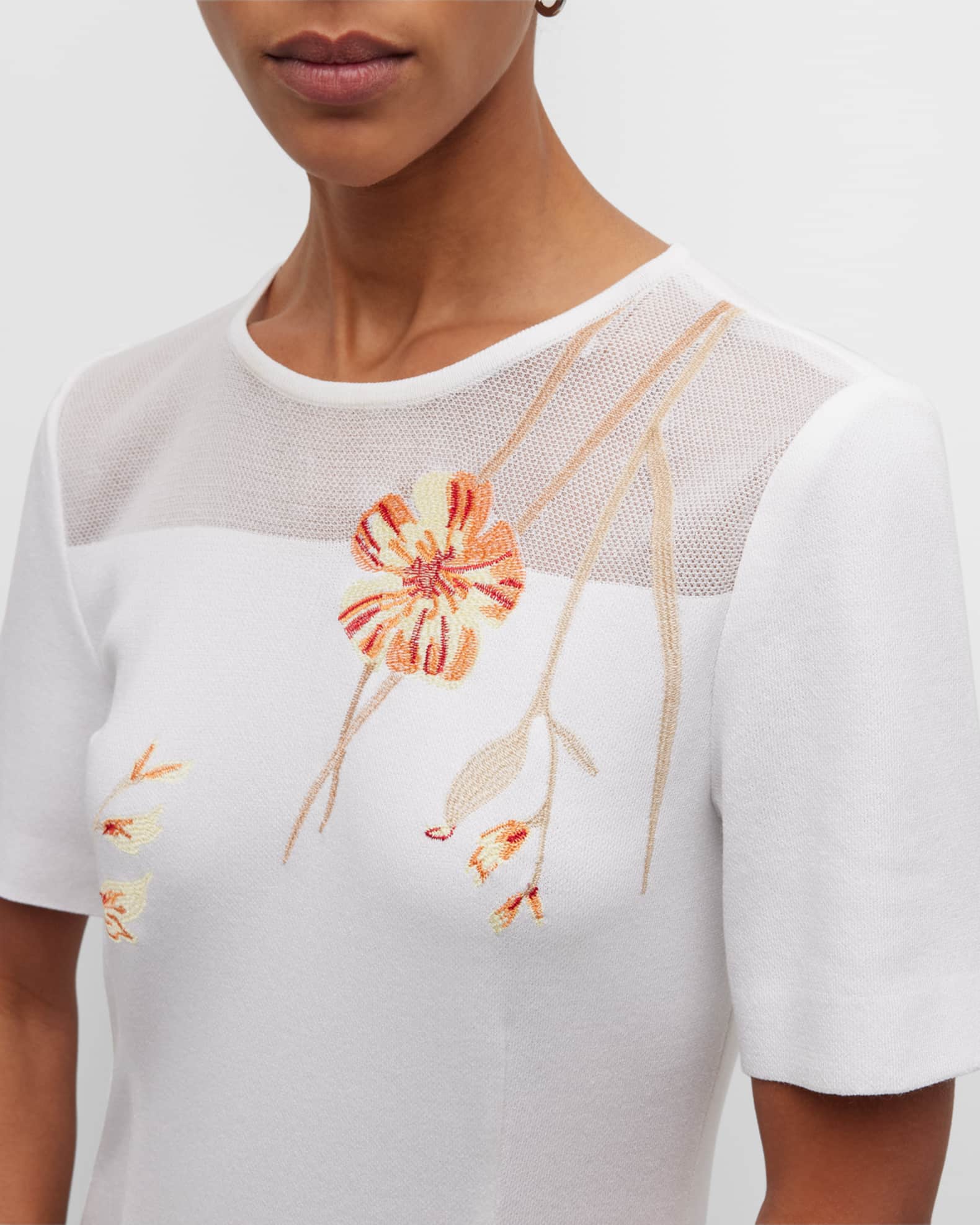 Misook Floral-Embroidered A-Line Midi Dress | Neiman Marcus