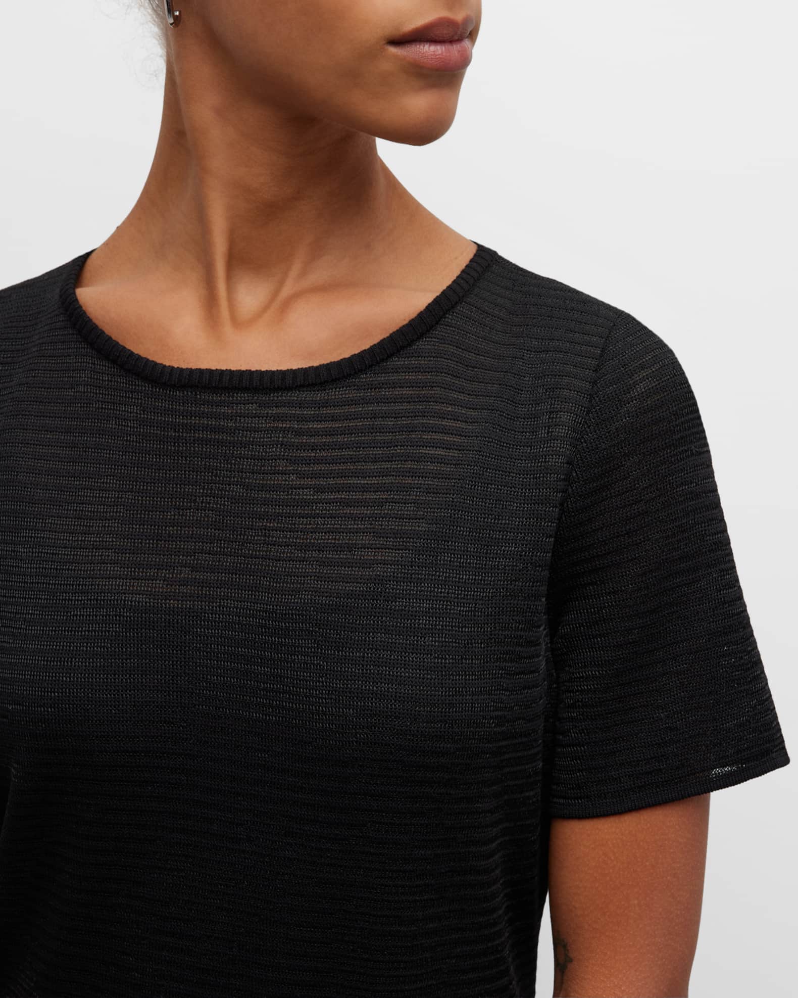 Misook Ribbed Short-Sleeve A-Line Maxi Dress | Neiman Marcus