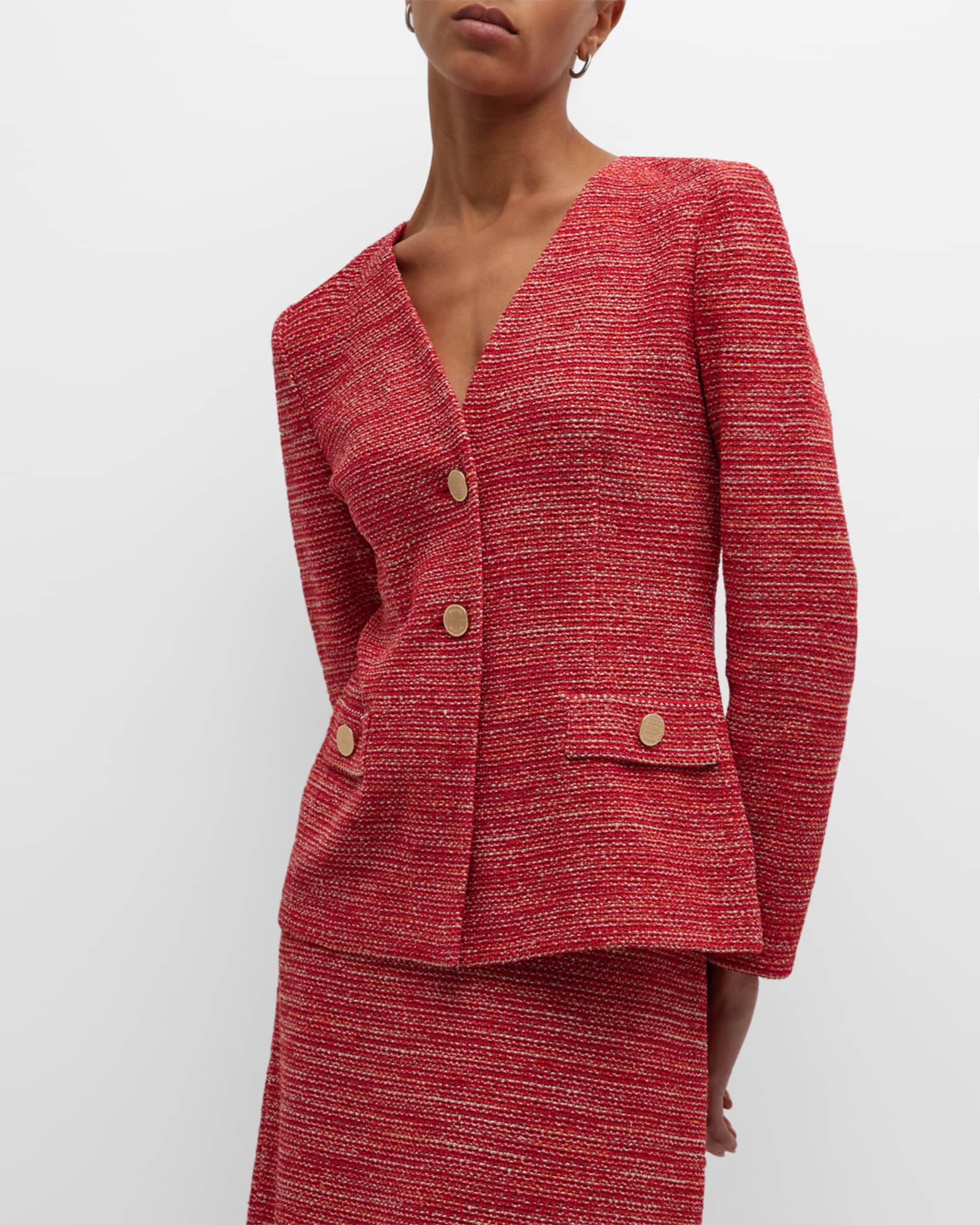 Misook Single-Breasted Tailored Tweed Knit Jacket | Neiman Marcus