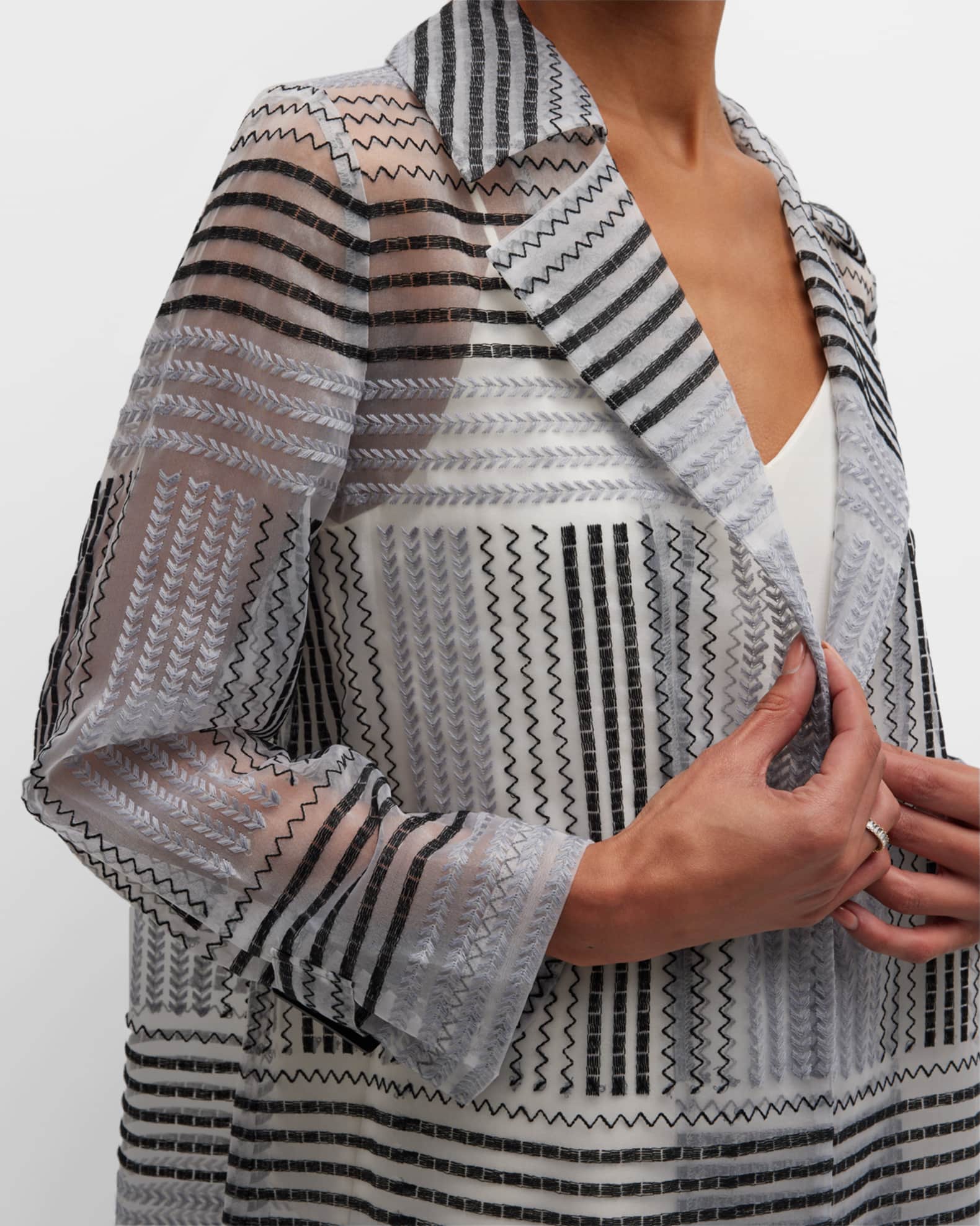 Misook Embroidered Open-Front Organza Duster | Neiman Marcus