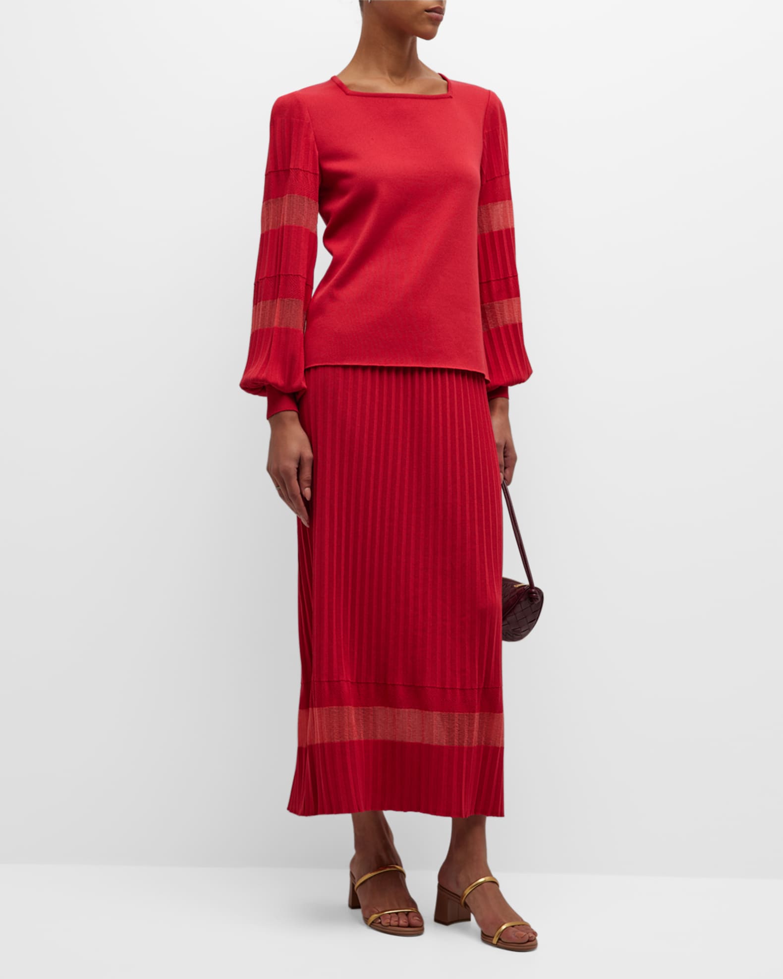 Misook Pleated Striped A-Line Maxi Skirt | Neiman Marcus