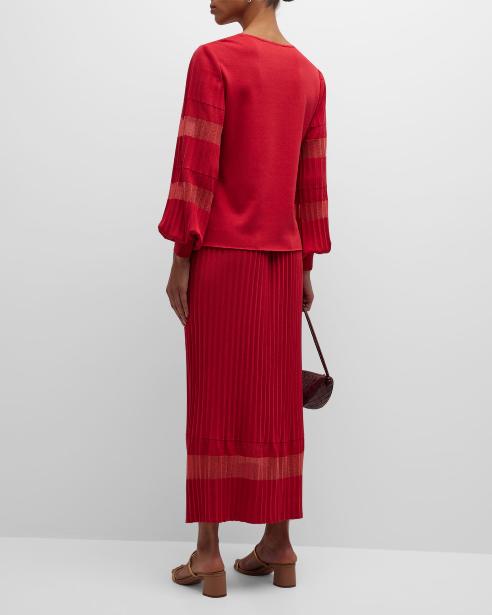 Misook Pleated Striped A-Line Maxi Skirt | Neiman Marcus