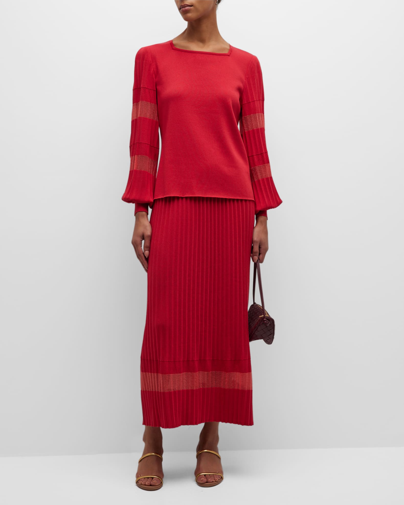 Misook Pleated-Sleeve Square-Neck Knit Tunic | Neiman Marcus