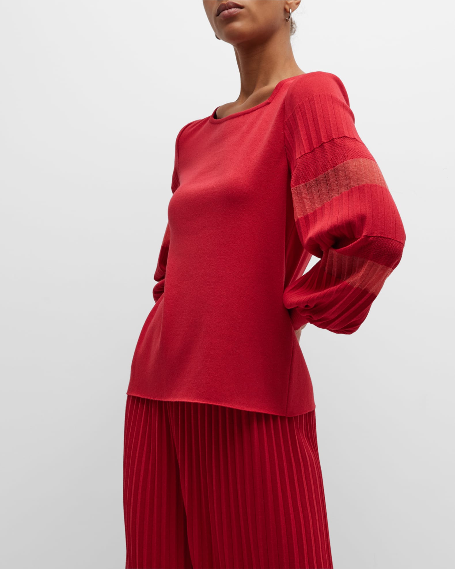 Misook Pleated-Sleeve Square-Neck Knit Tunic | Neiman Marcus