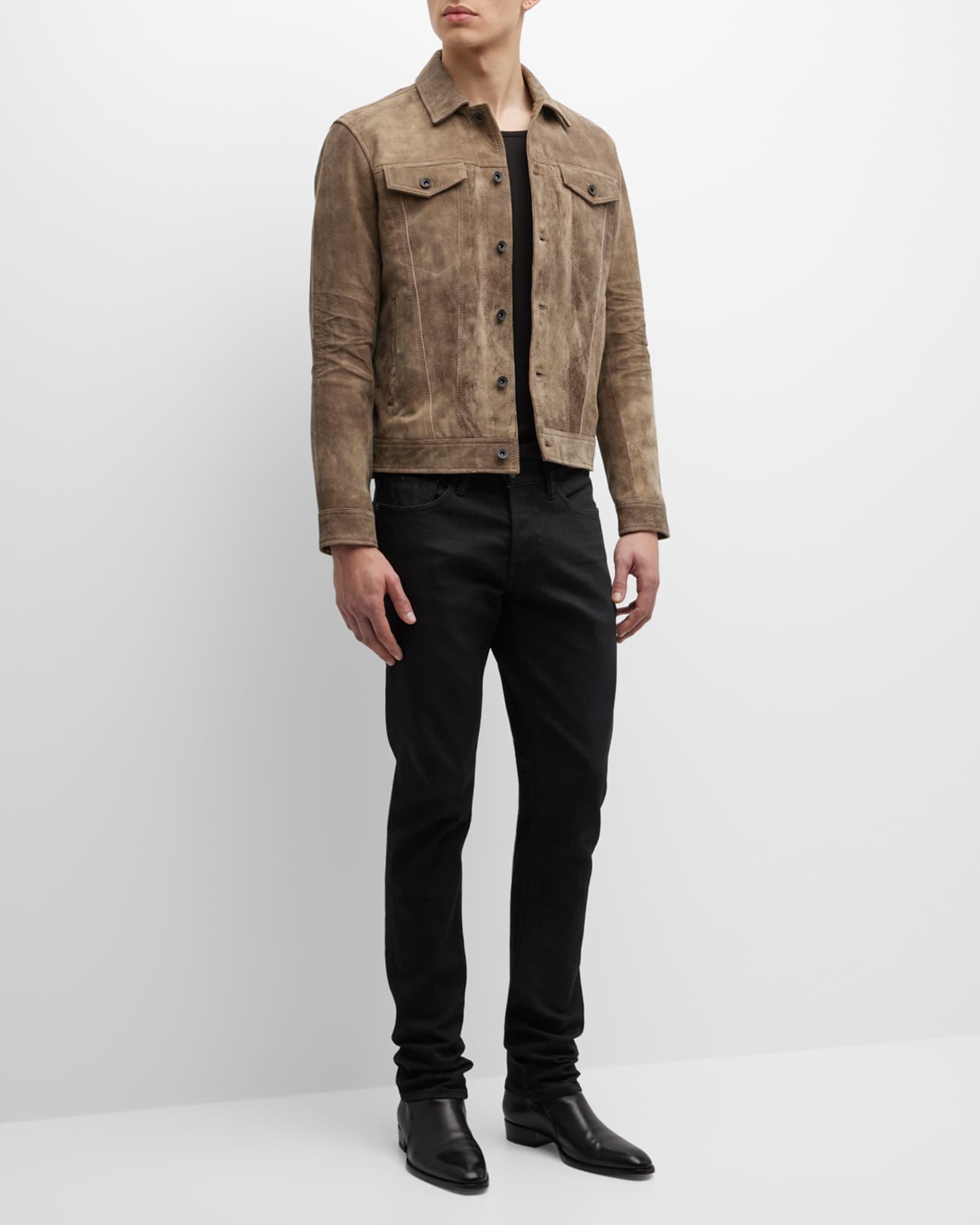 John Varvatos Men's Andrew Leather Trucker Jacket | Neiman Marcus