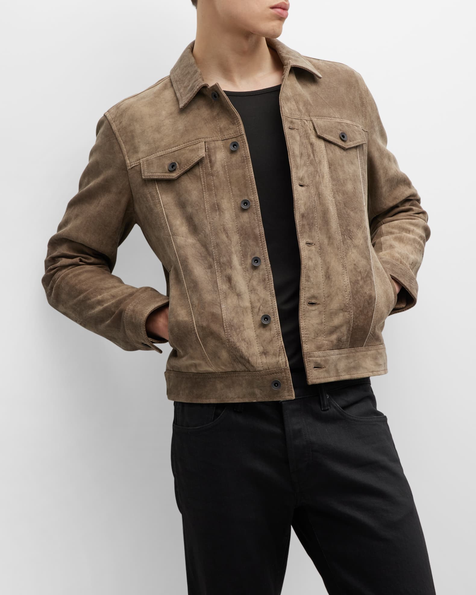 John Varvatos Men's Andrew Leather Trucker Jacket | Neiman Marcus