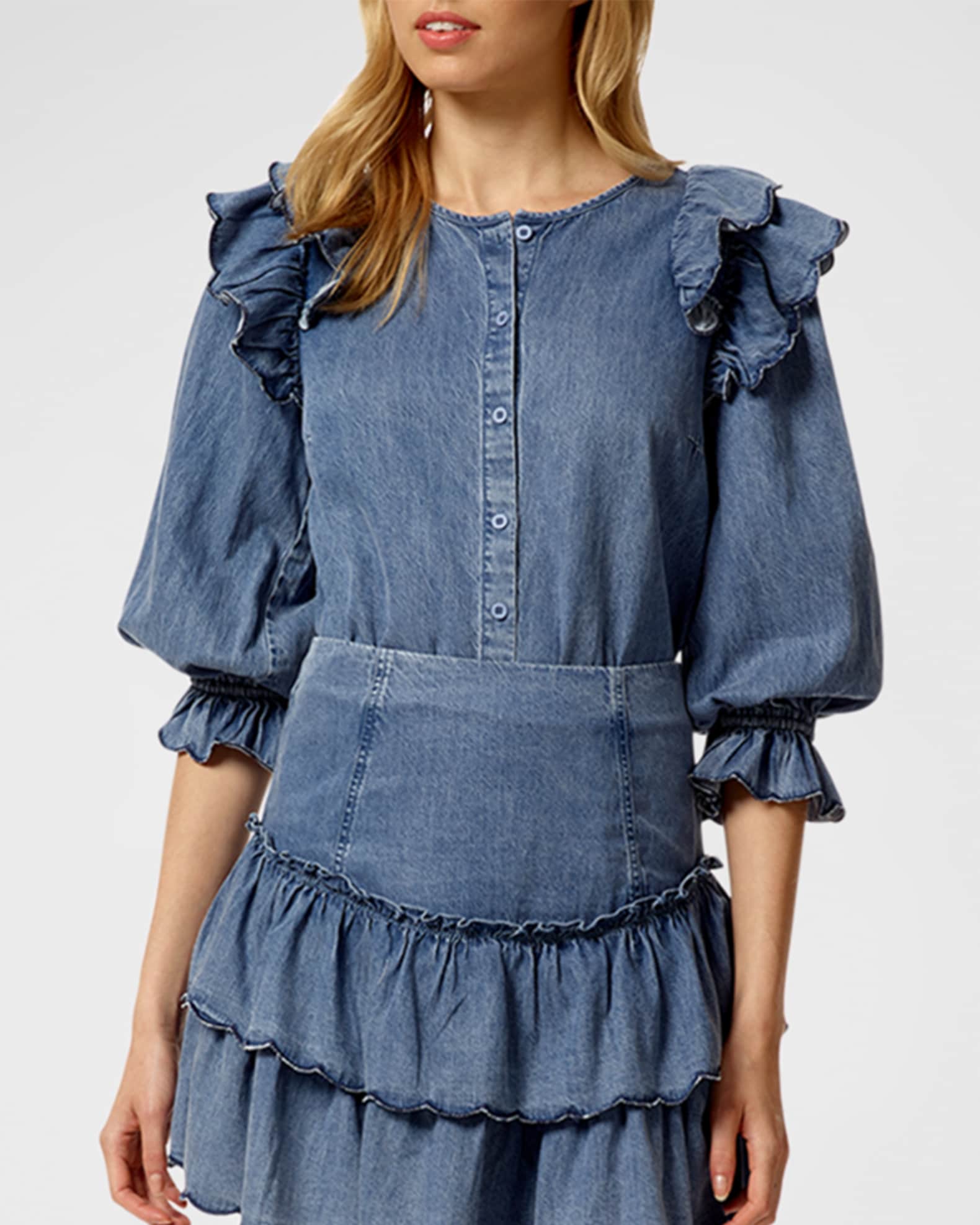 Washed Denim Ruffle Collection | Neiman Marcus