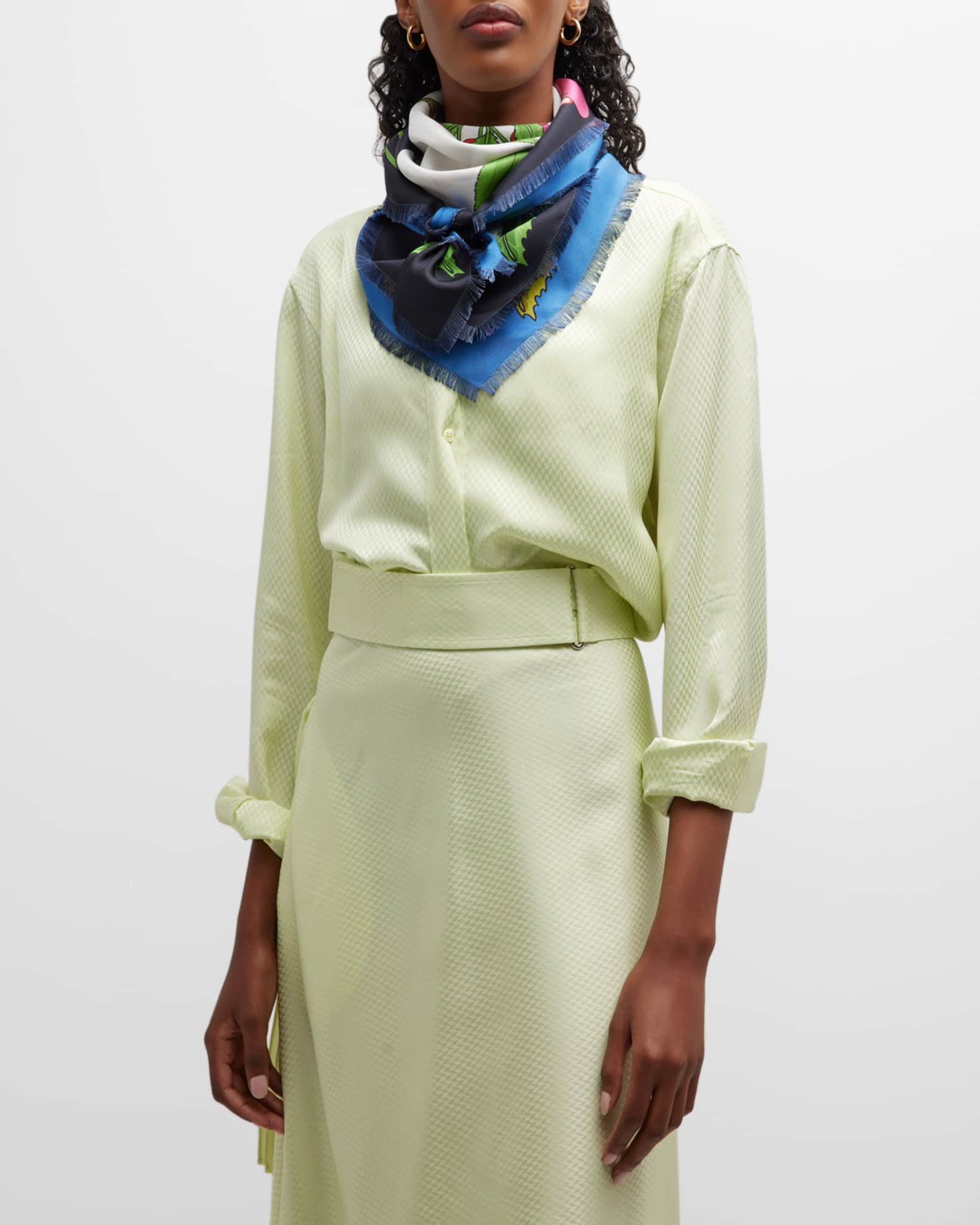 Franco Ferrari Fringe-Trim Silk Square Scarf | Neiman Marcus