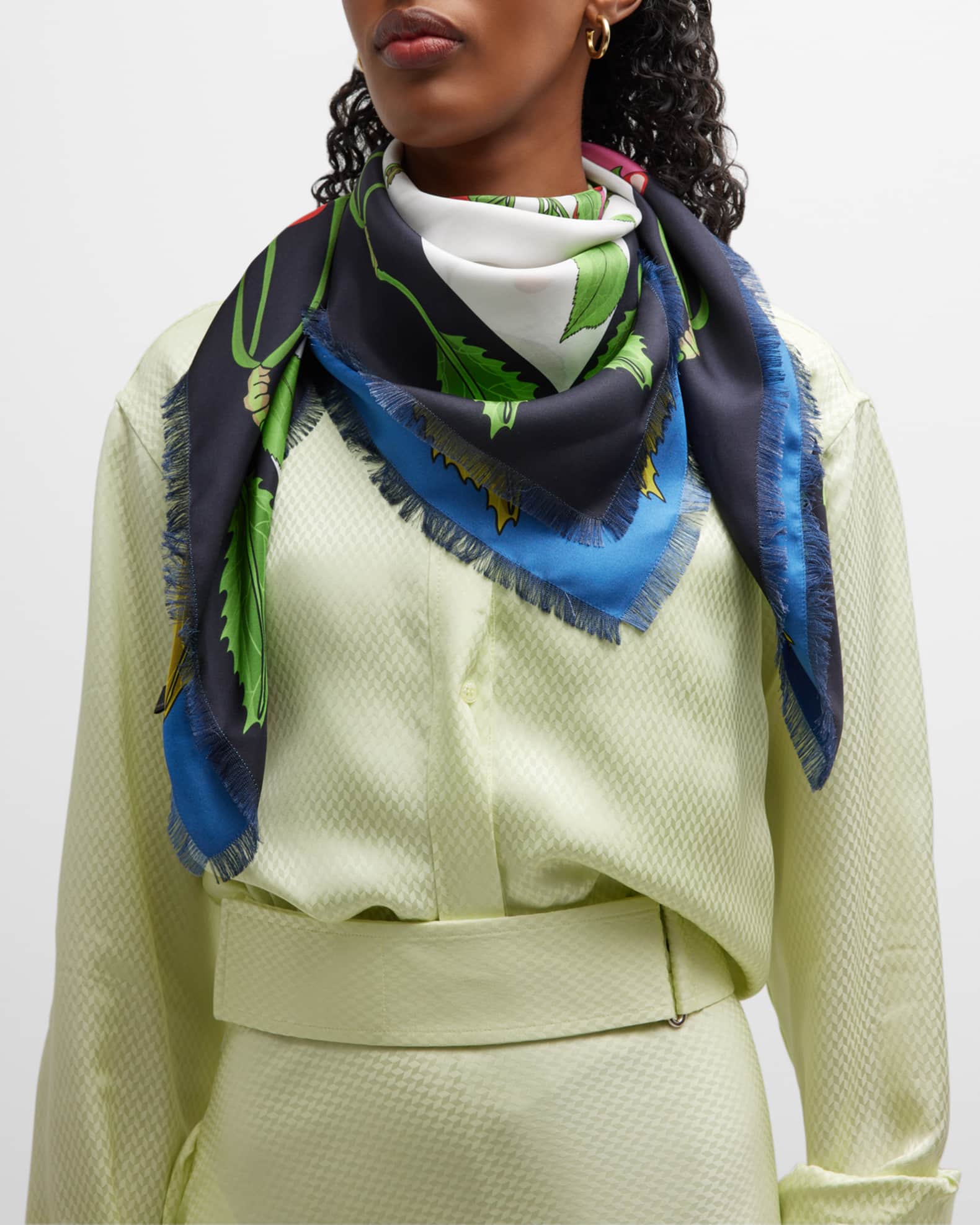 Franco Ferrari Fringe-Trim Silk Square Scarf | Neiman Marcus