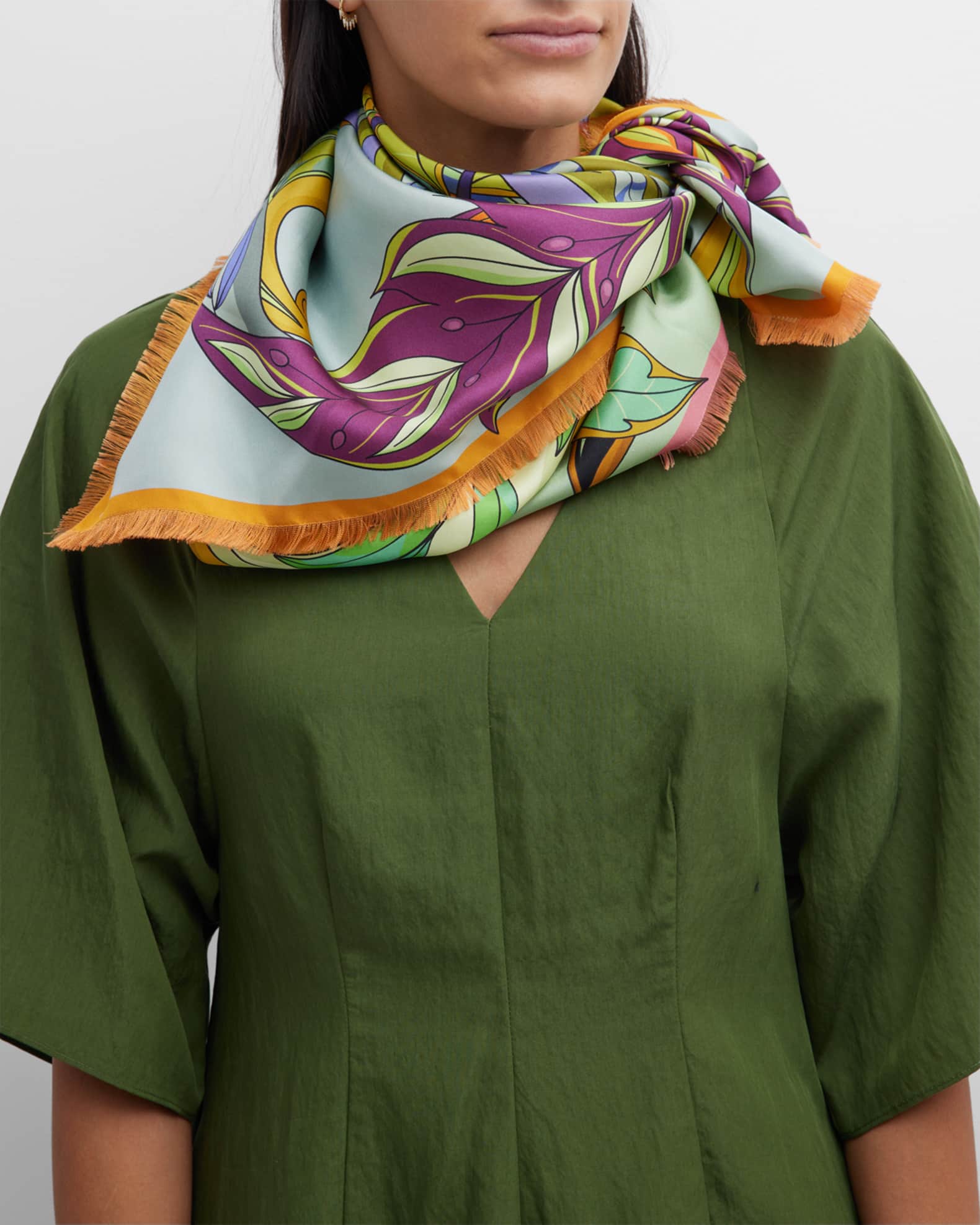 Franco Ferrari Fringe-Trim Silk Square Scarf | Neiman Marcus