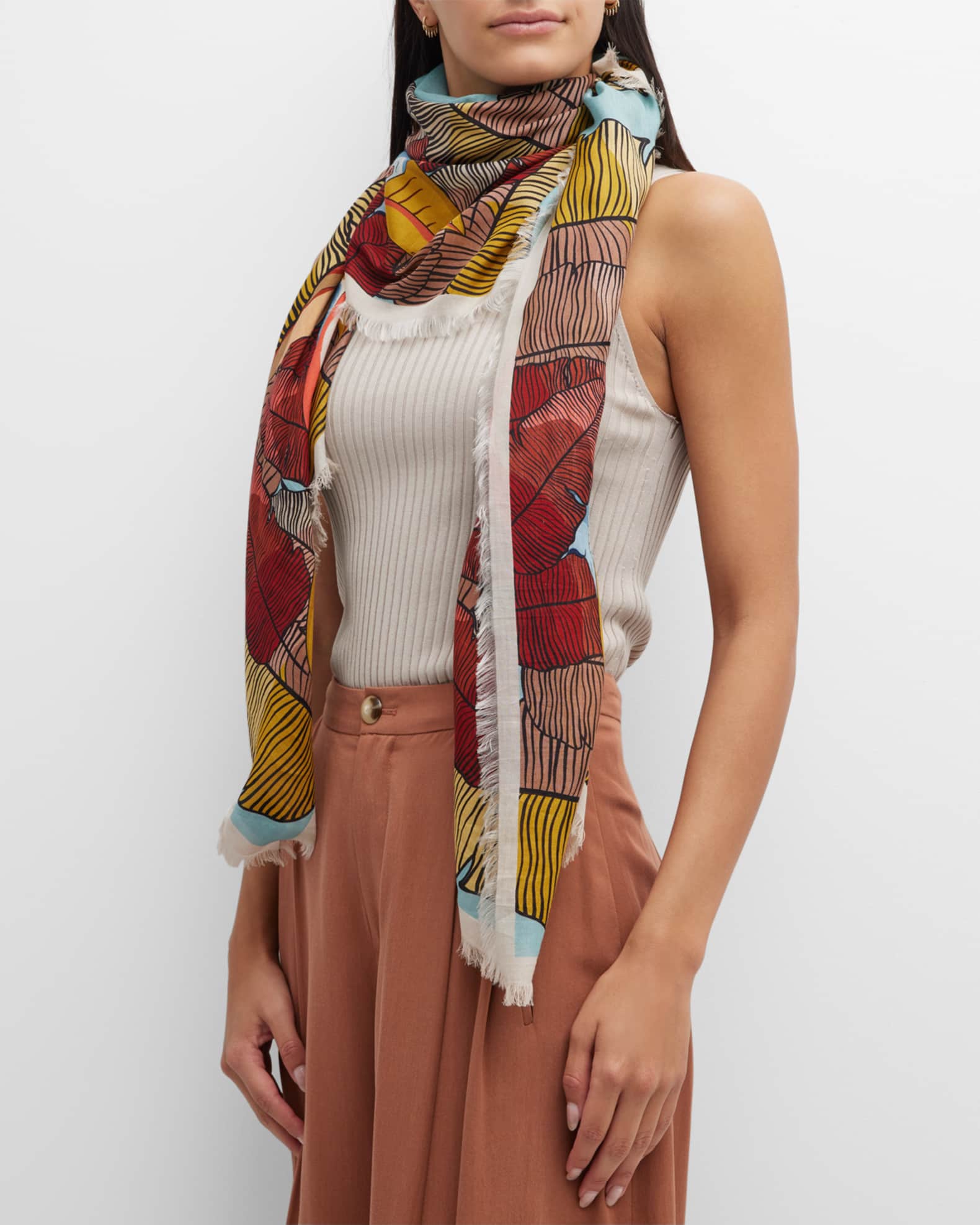 Franco Ferrari Floral Cotton-Silk Square Scarf | Neiman Marcus