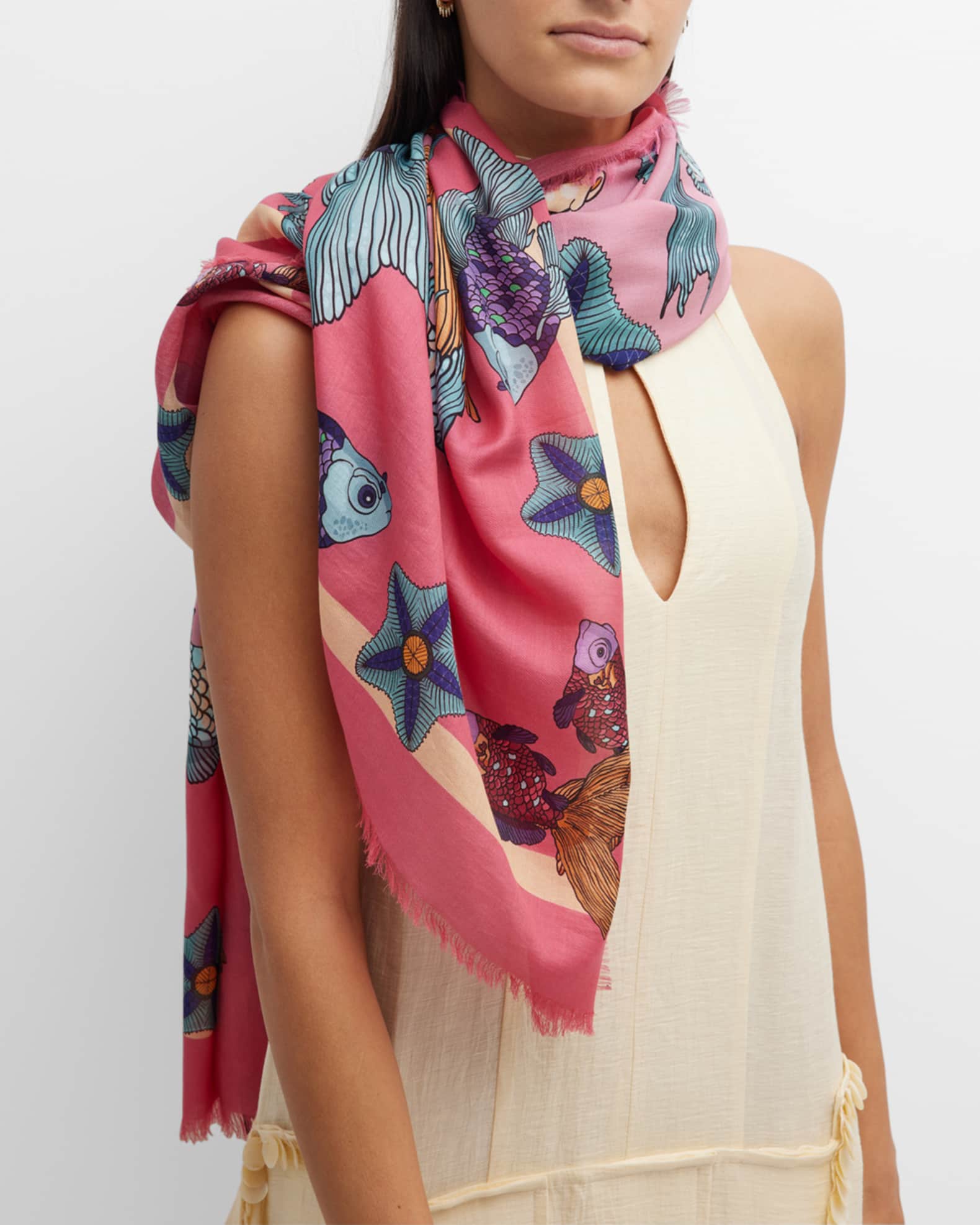 Franco Ferrari Floral Cotton-Silk Square Scarf | Neiman Marcus