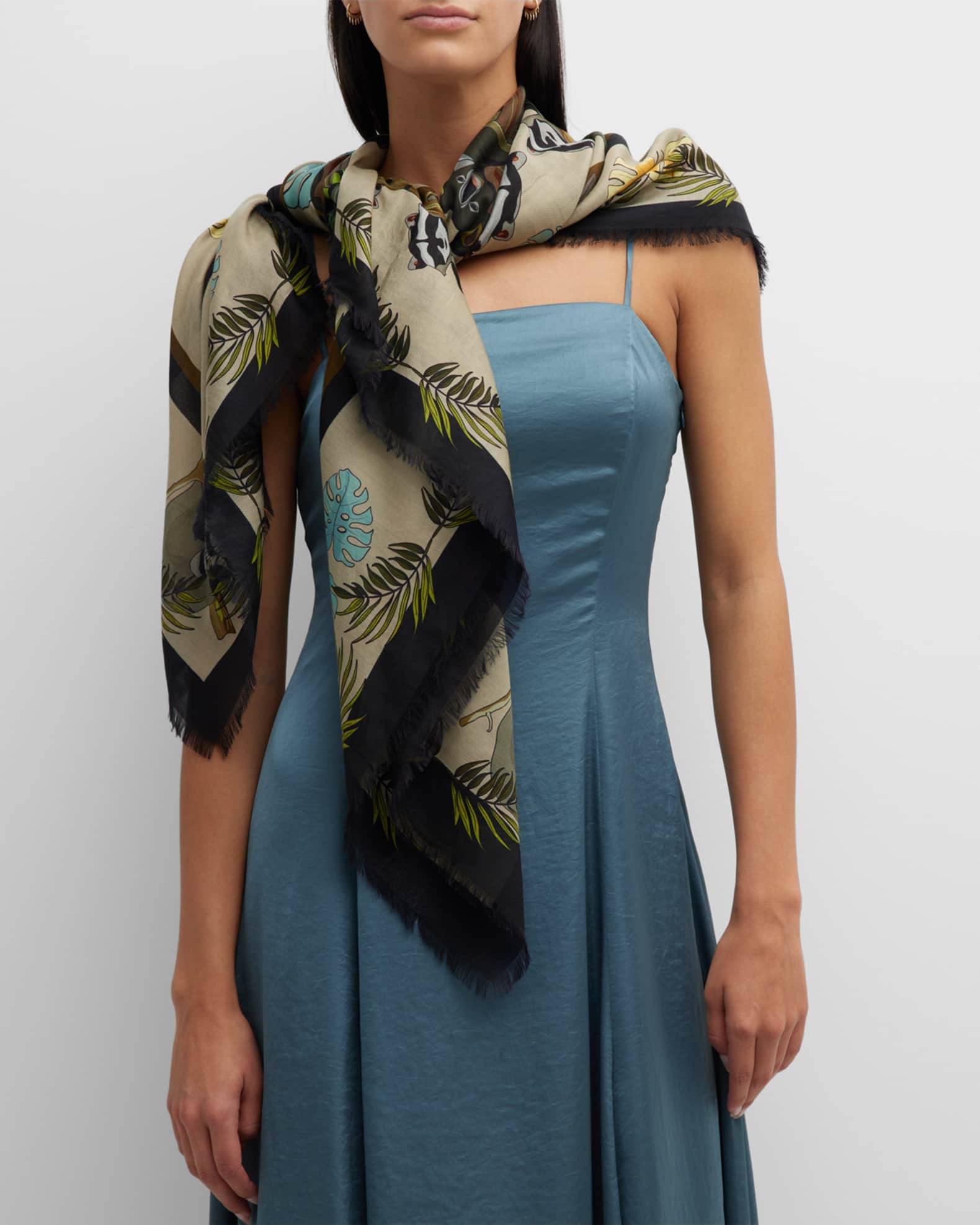 Franco Ferrari Floral Cotton-Silk Square Scarf | Neiman Marcus