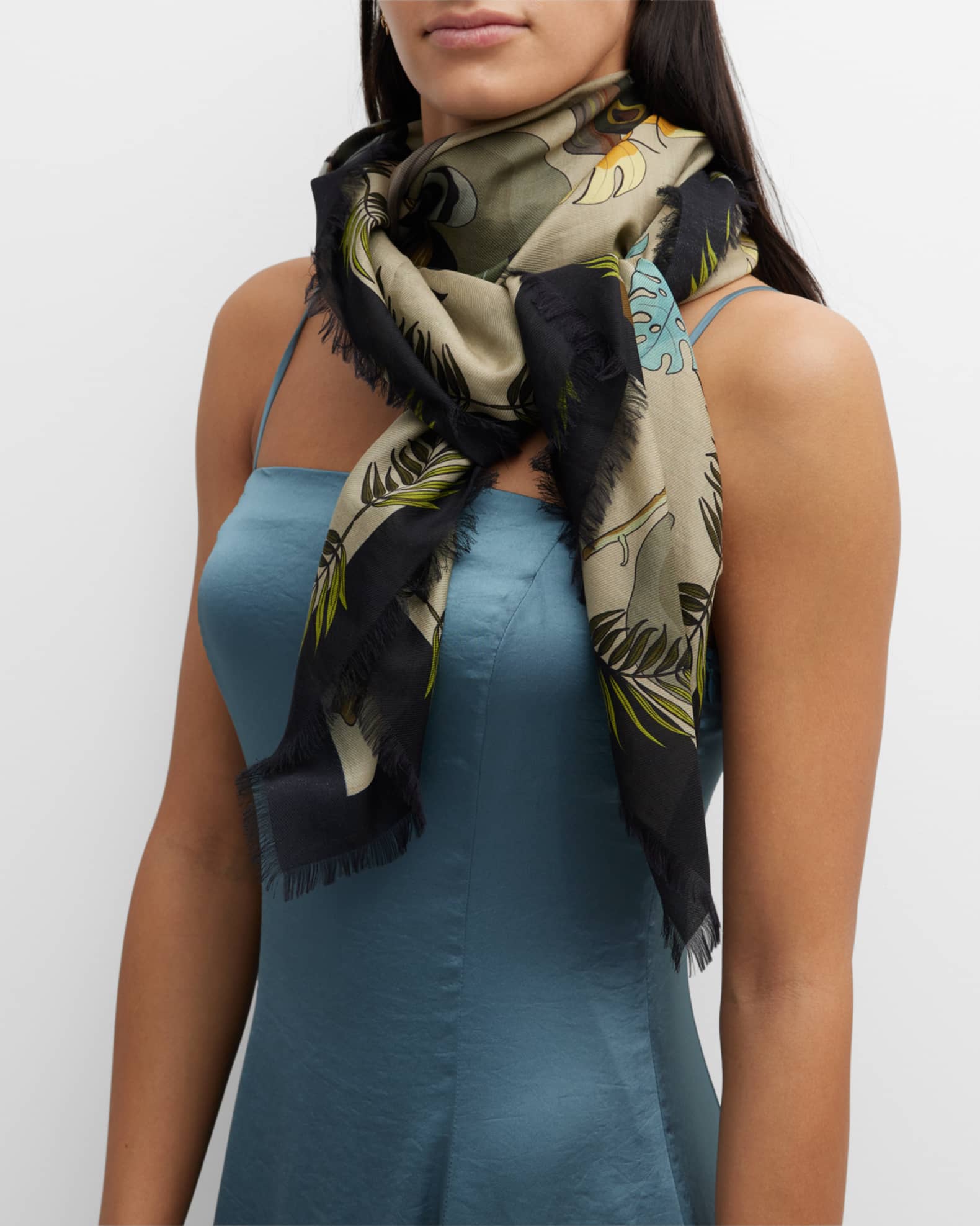 Franco Ferrari Floral Cotton-Silk Square Scarf | Neiman Marcus