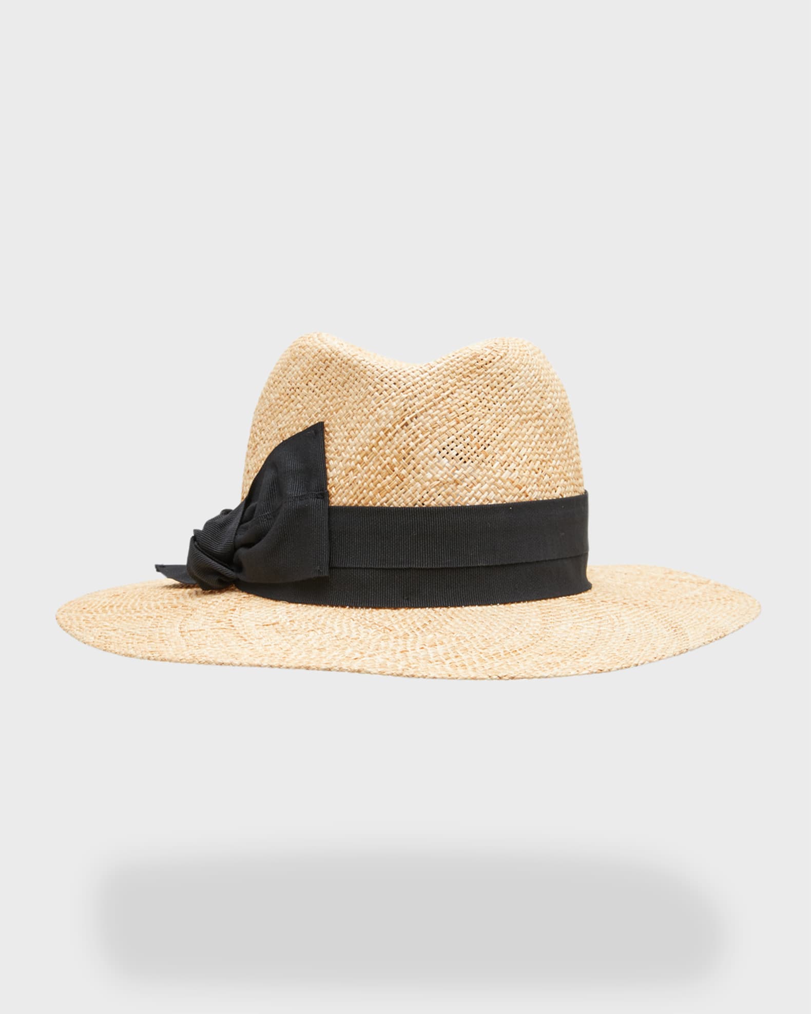 Raffaello Bettini Harper Straw Fedora With Bow Band | Neiman Marcus