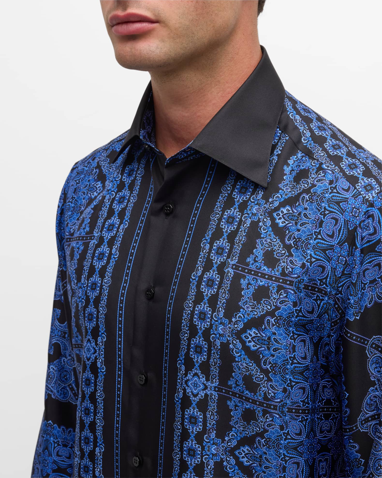 Stefano Ricci Men's Medallion-Print Silk Overshirt | Neiman Marcus