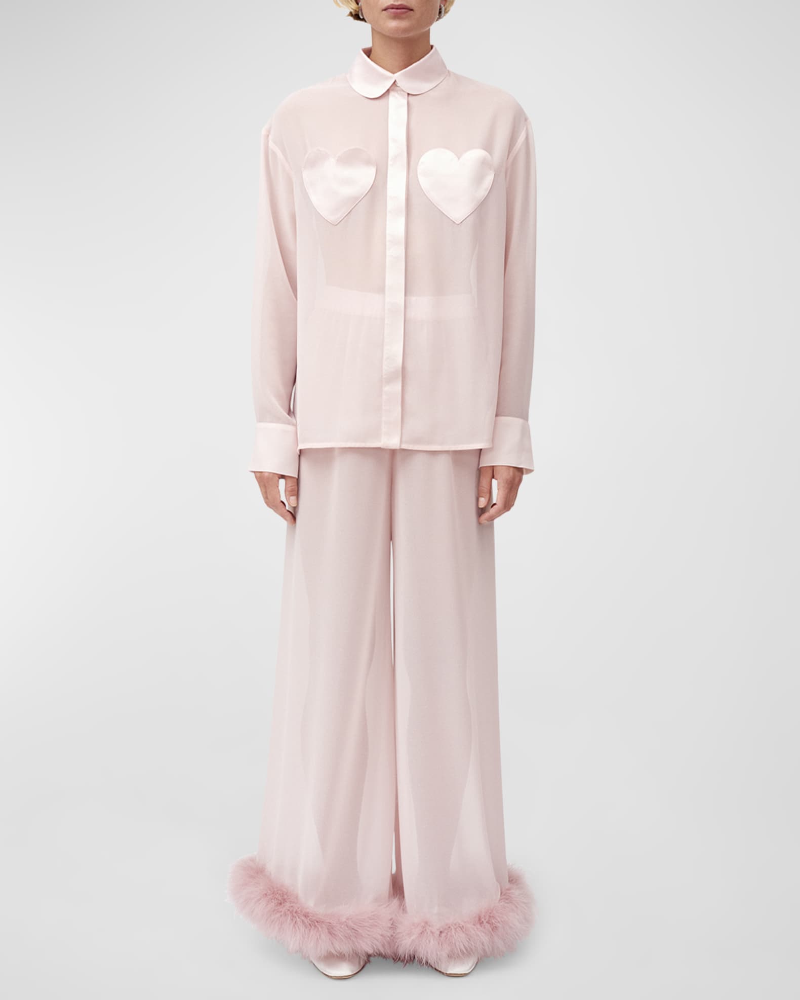 Sleeper Semi-Sheer Heart-Patch Shirt | Neiman Marcus