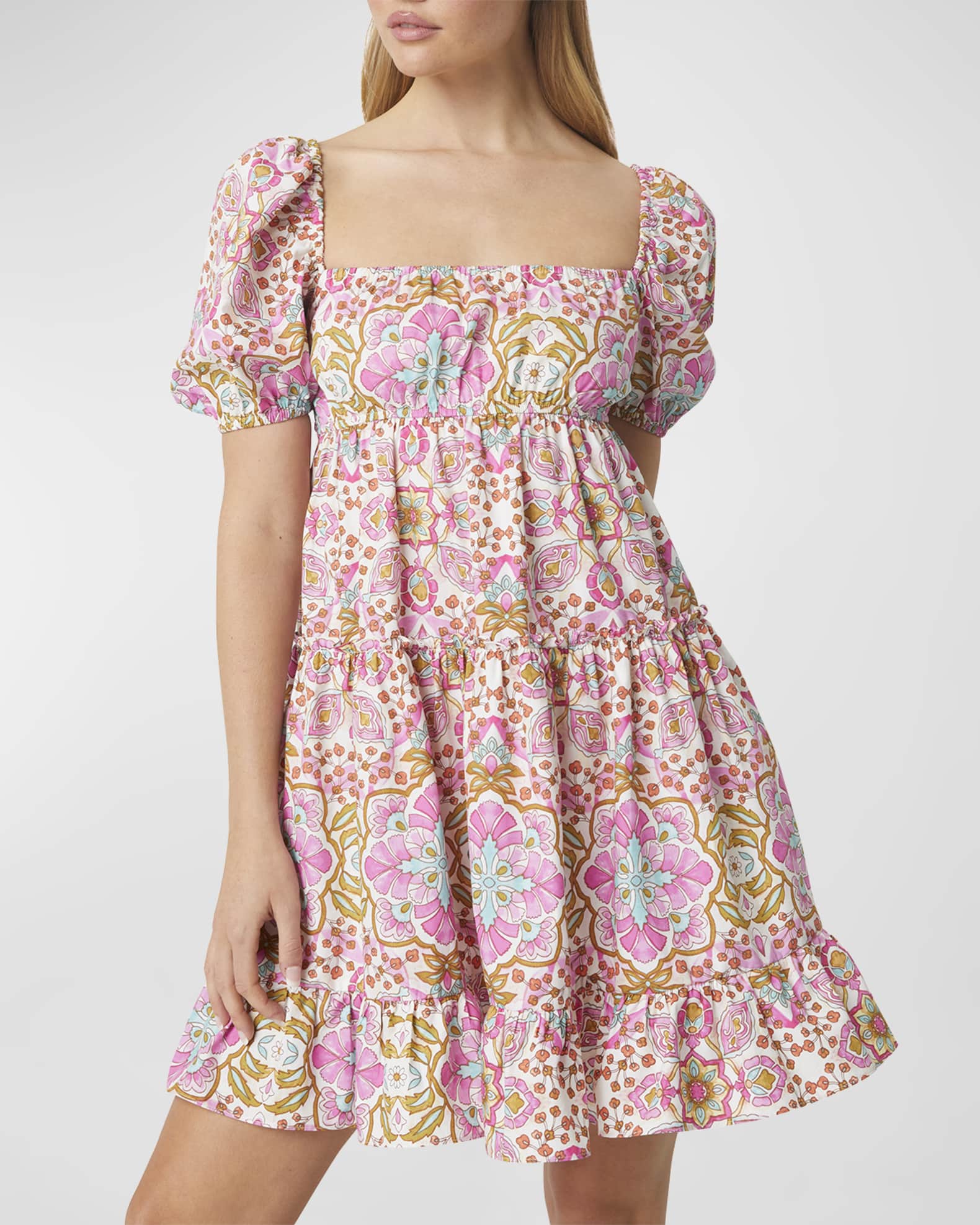 MISA Los Angeles Kayla Smocked Chiffon Tiered Mini Dress | Neiman Marcus