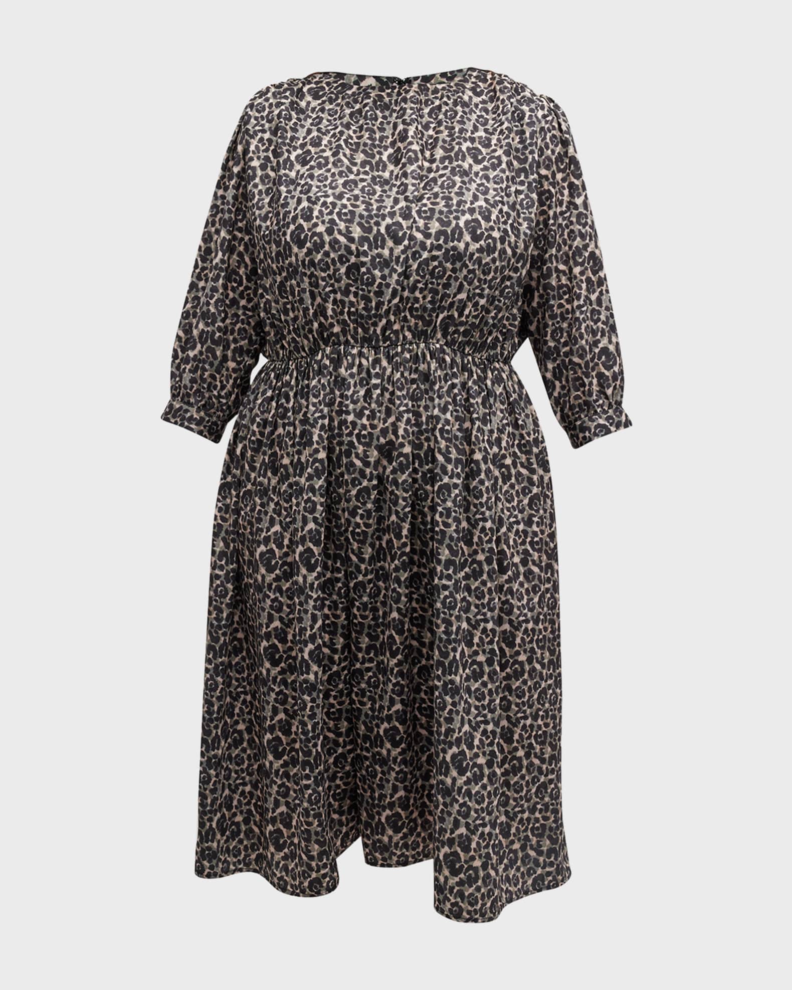 Whitney Morgan Plus Size 3/4-Sleeve Animal-Print Midi Dress | Neiman Marcus