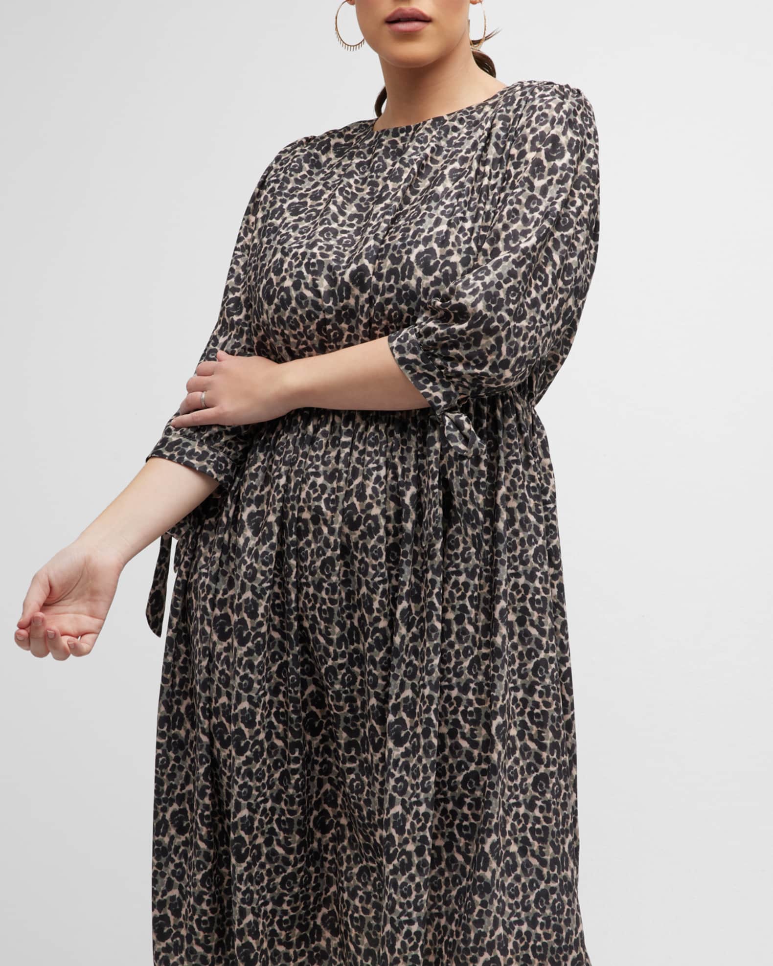Whitney Morgan Plus Size 3/4-Sleeve Animal-Print Midi Dress | Neiman Marcus