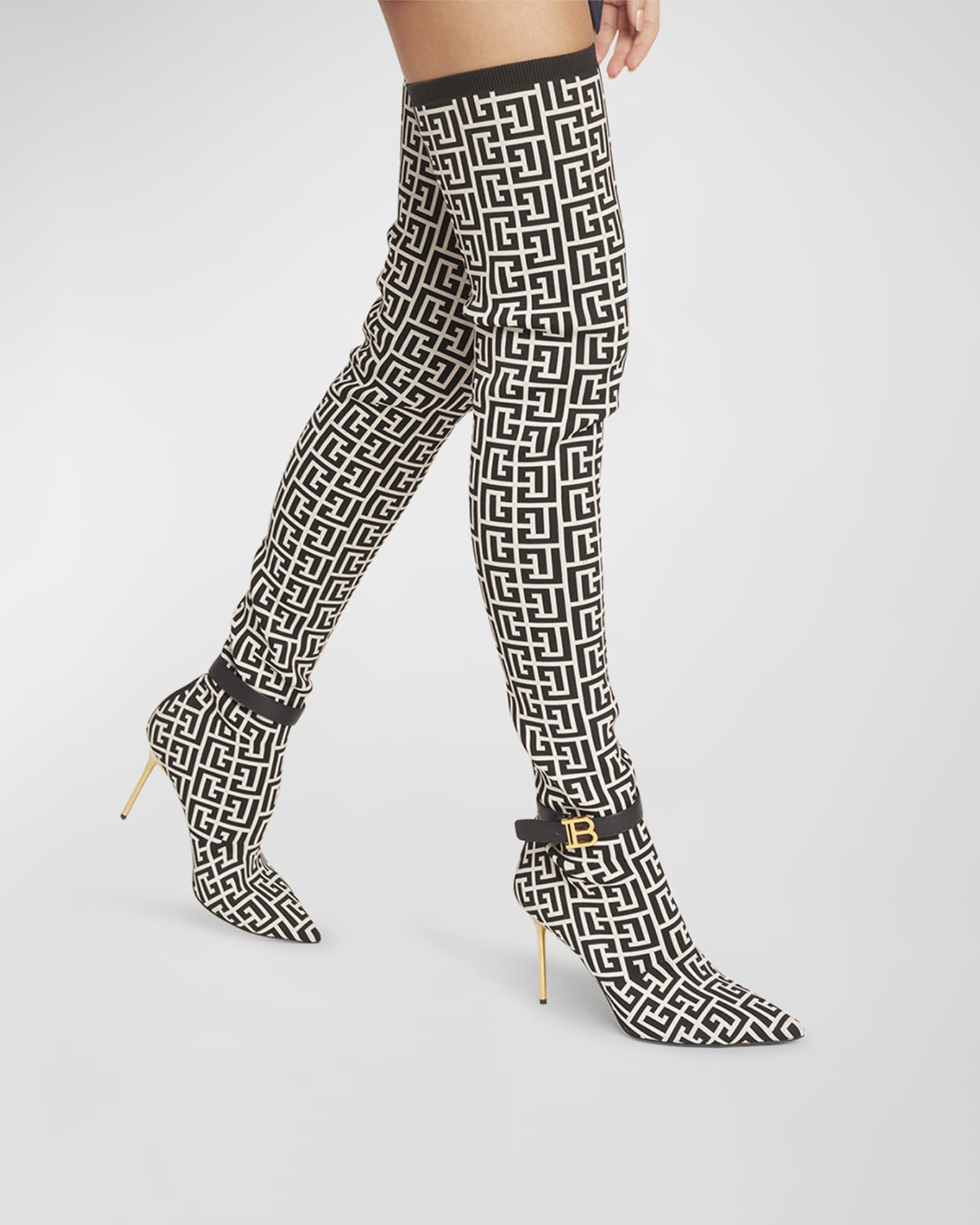 Balmain Raven Monogram Over-The-Knee Boots | Neiman Marcus