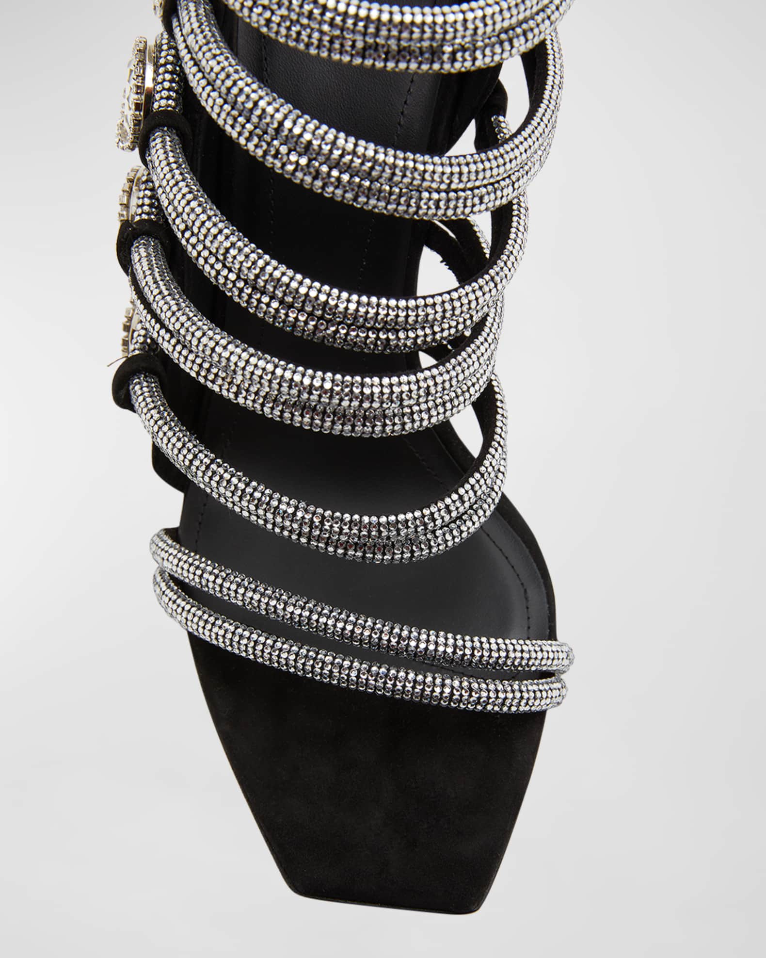 Balmain Uma Suede Crystal Strappy Sandals | Neiman Marcus