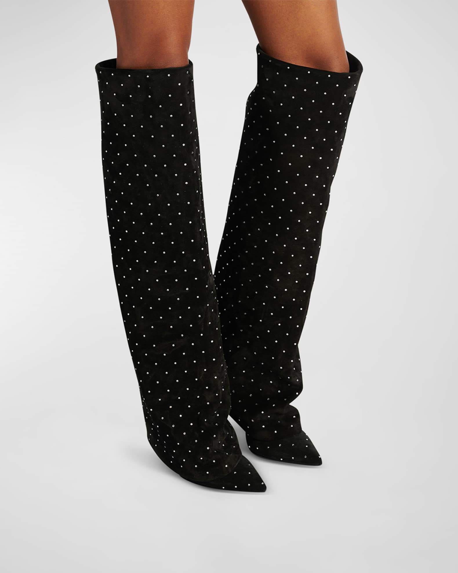 Balmain Ariel Crystal Stud Over-The-Knee Boots | Neiman Marcus