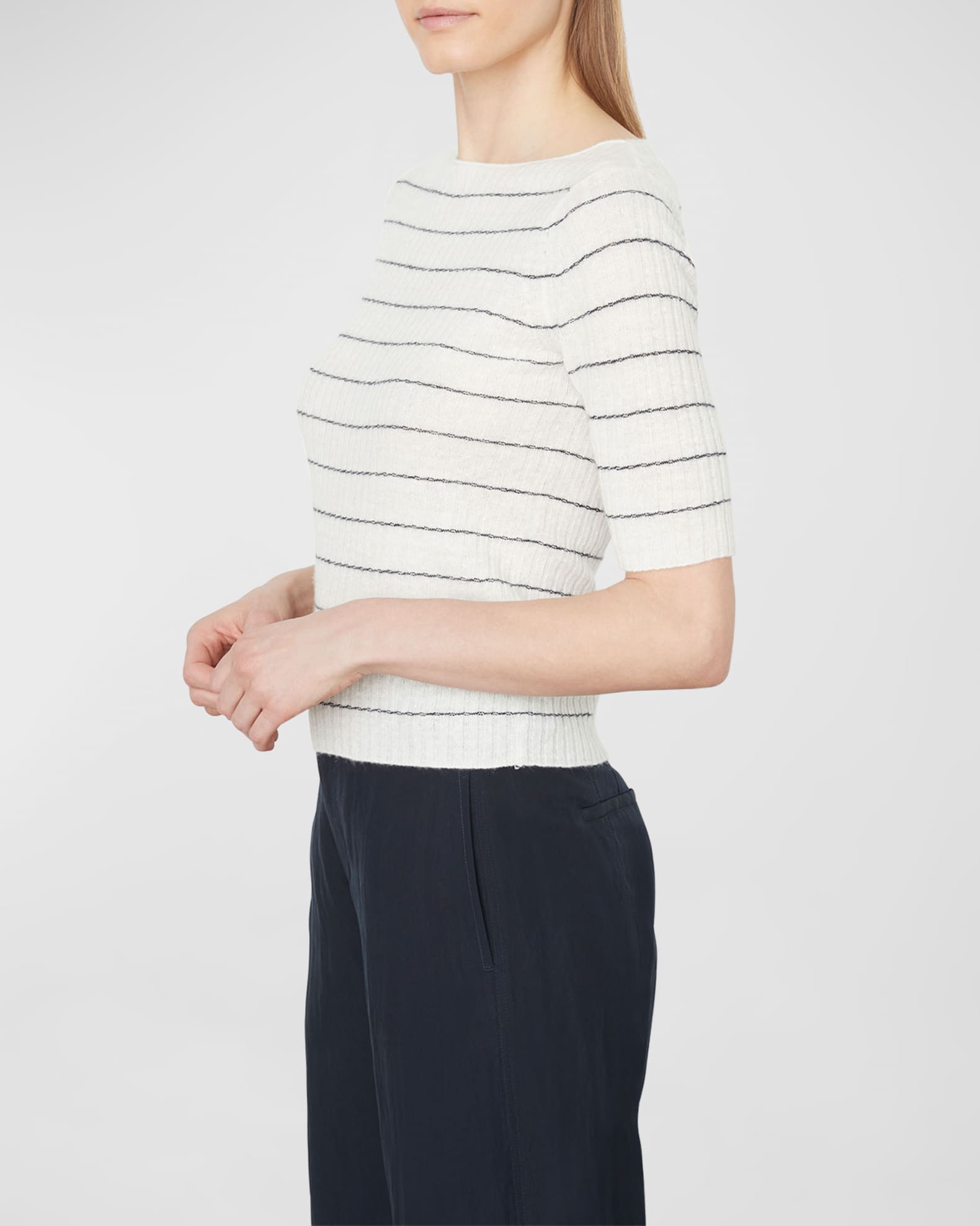 Vince Stripe Ribbed Boat-Neck Sweater | Neiman Marcus