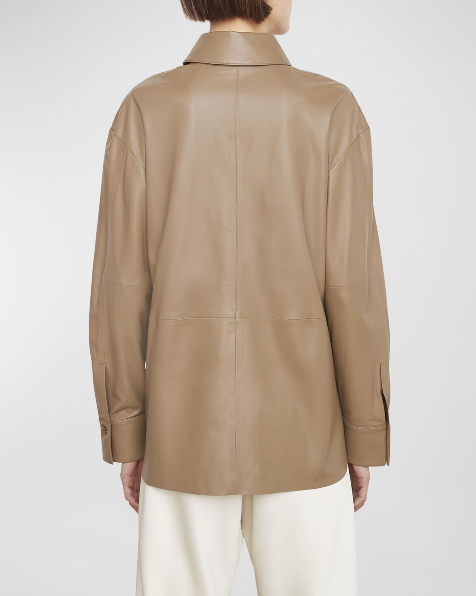 Vince Drop-Shoulder Leather Shirt Jacket | Neiman Marcus