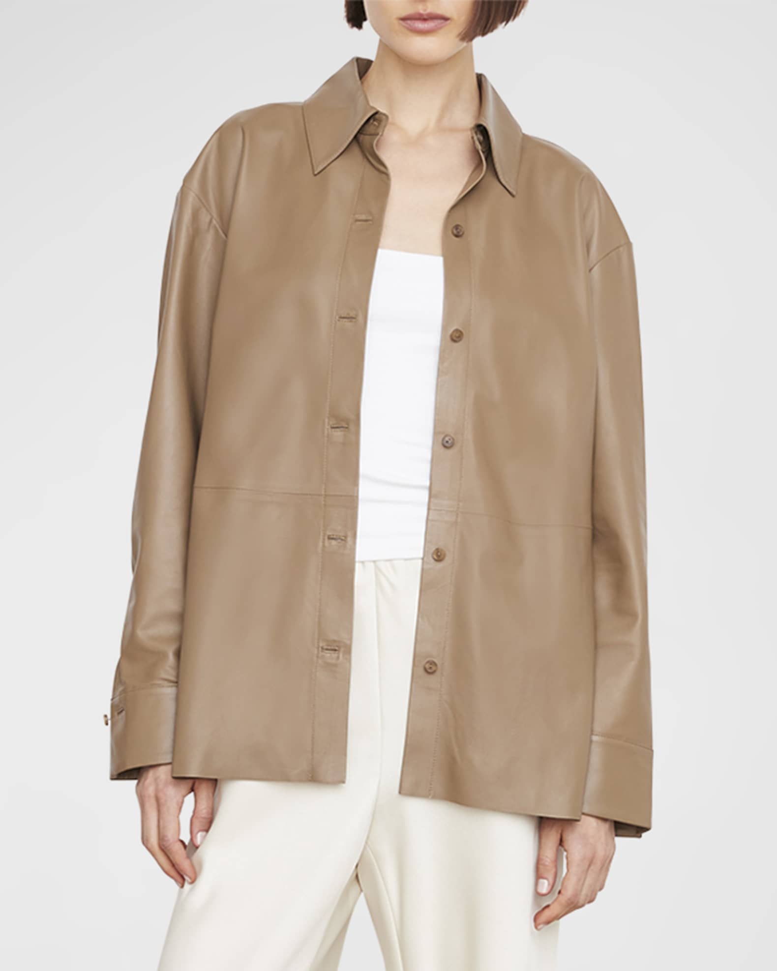 Vince Drop-Shoulder Leather Shirt Jacket | Neiman Marcus