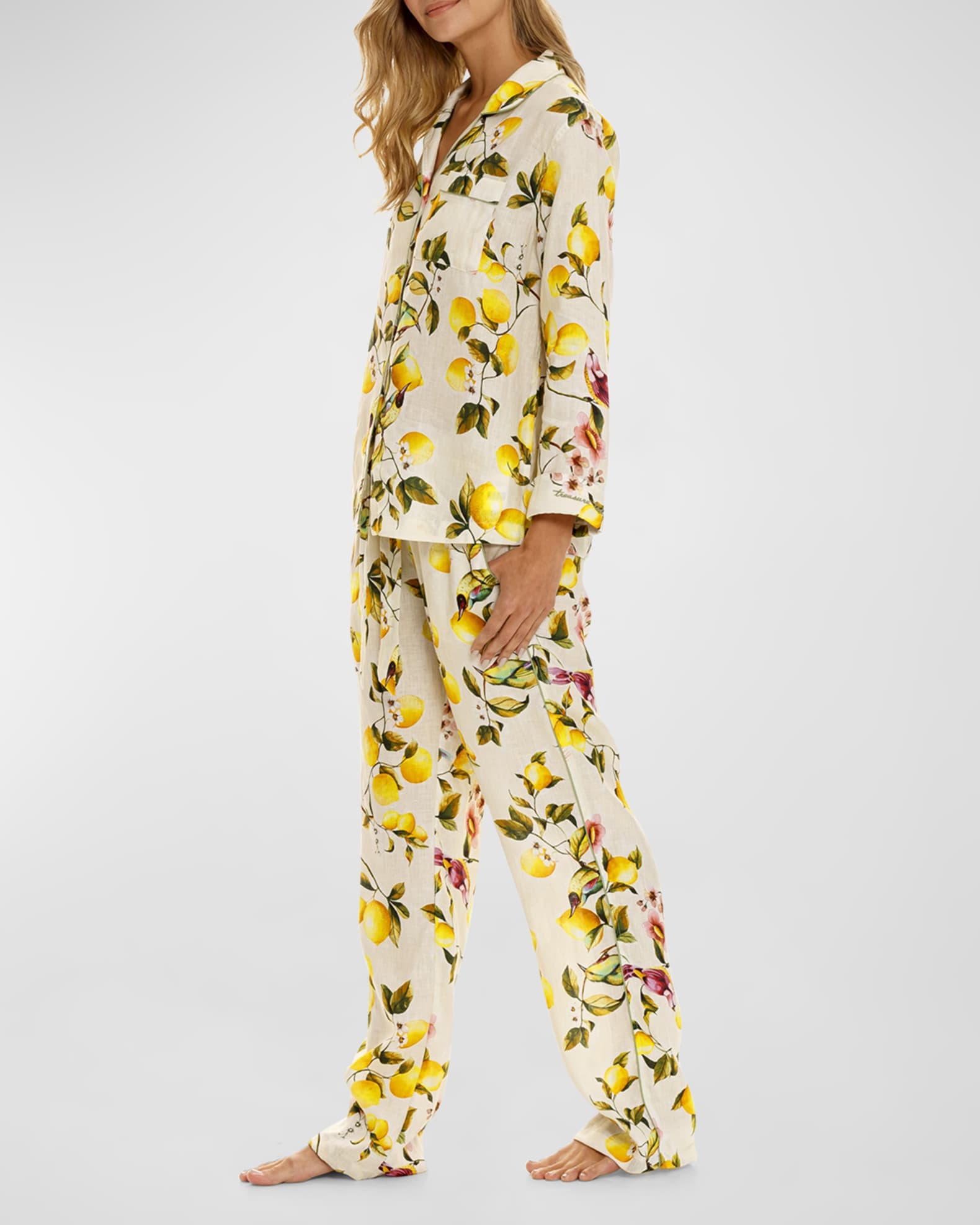The Lazy Poet Emma Lemon-Print Cotton Pajama Set | Neiman Marcus