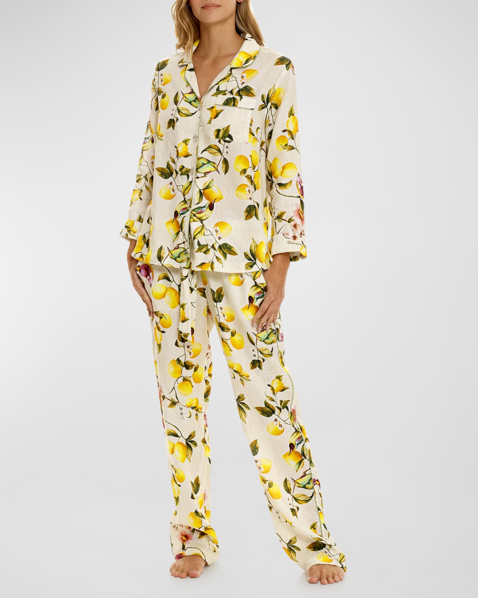 The Lazy Poet Emma Lemon-Print Cotton Pajama Set | Neiman Marcus