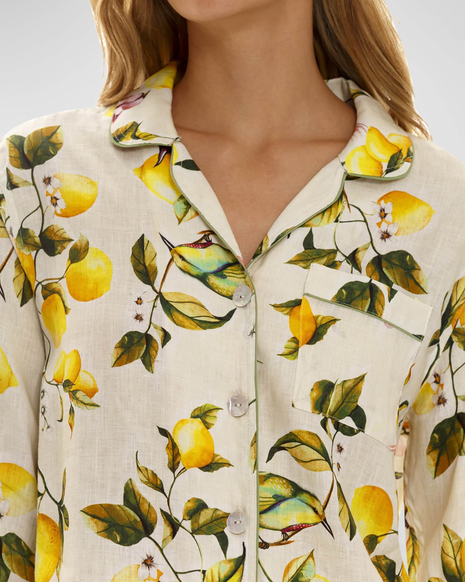 The Lazy Poet Emma Lemon-Print Cotton Pajama Set | Neiman Marcus