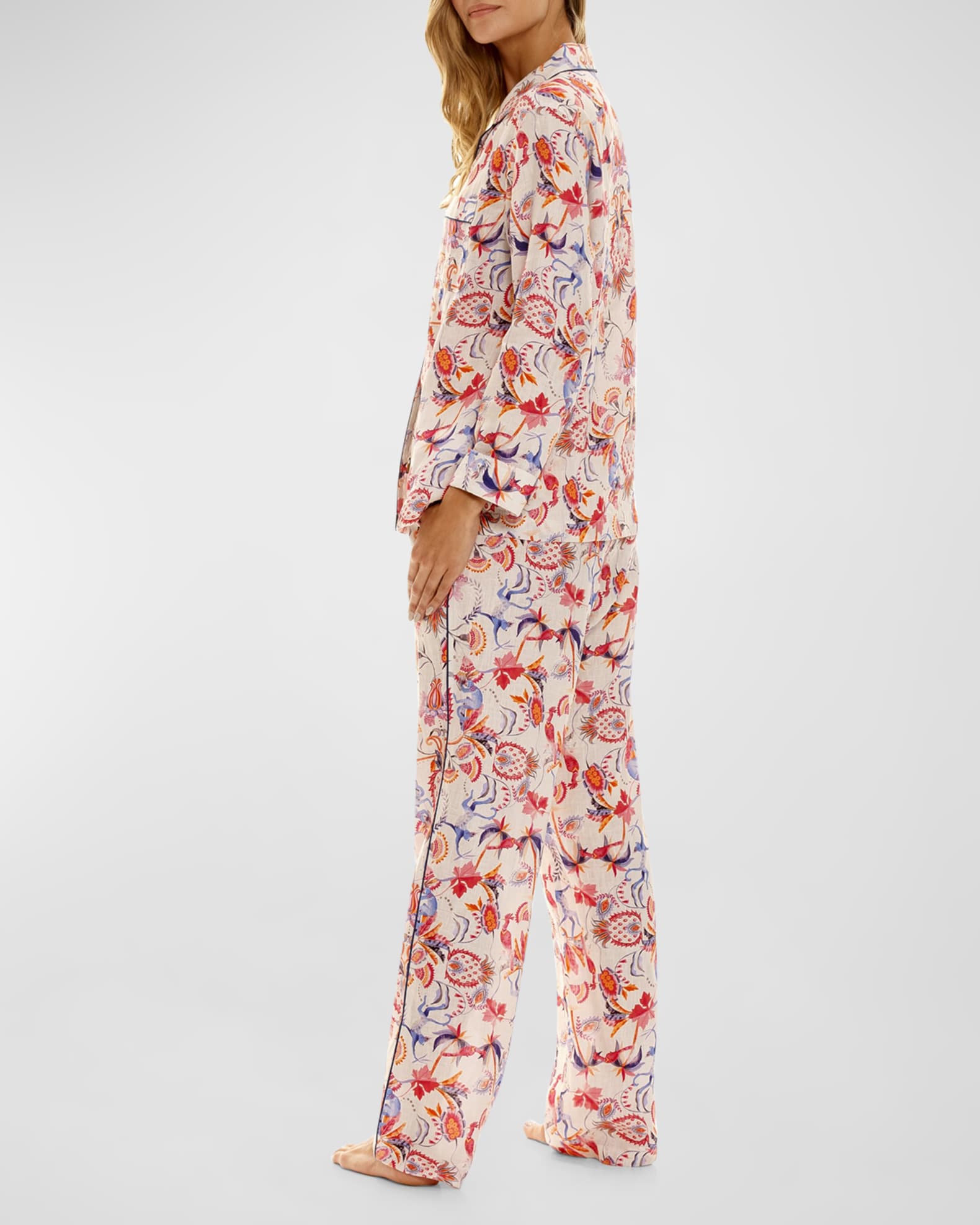 The Lazy Poet Emma Monkey-Print Linen Pajama Set | Neiman Marcus