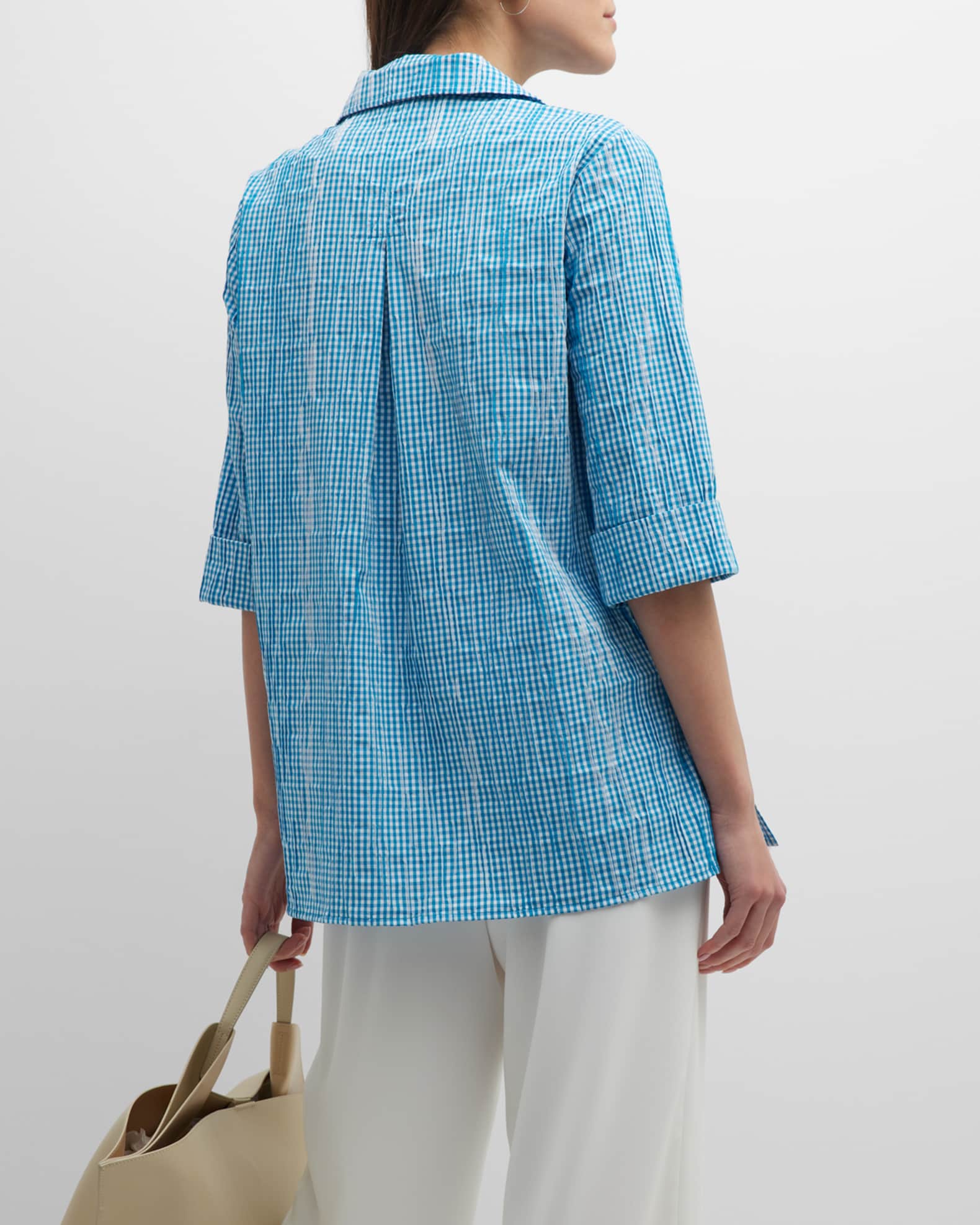 Caroline Rose Crinkled Gingham Button-Down Shirt | Neiman Marcus