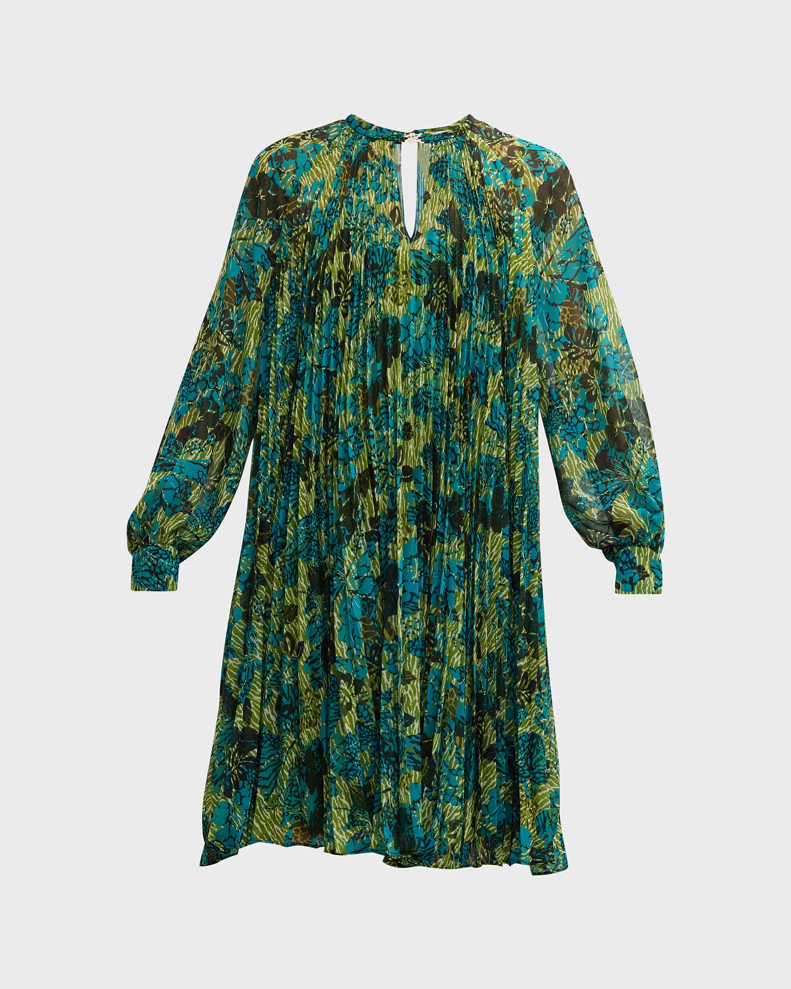 Max Mara Pina Floral Print Pleated Short Dress | Neiman Marcus