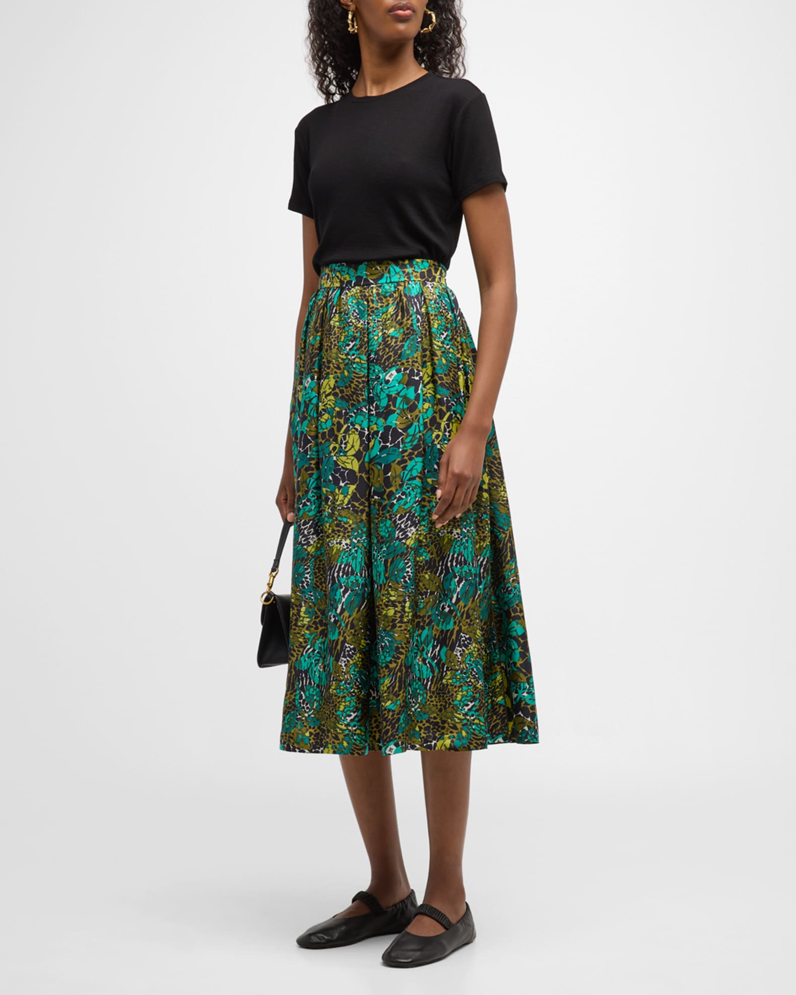 Max Mara Rotondo Pleated Silk Printed Midi Skirt | Neiman Marcus