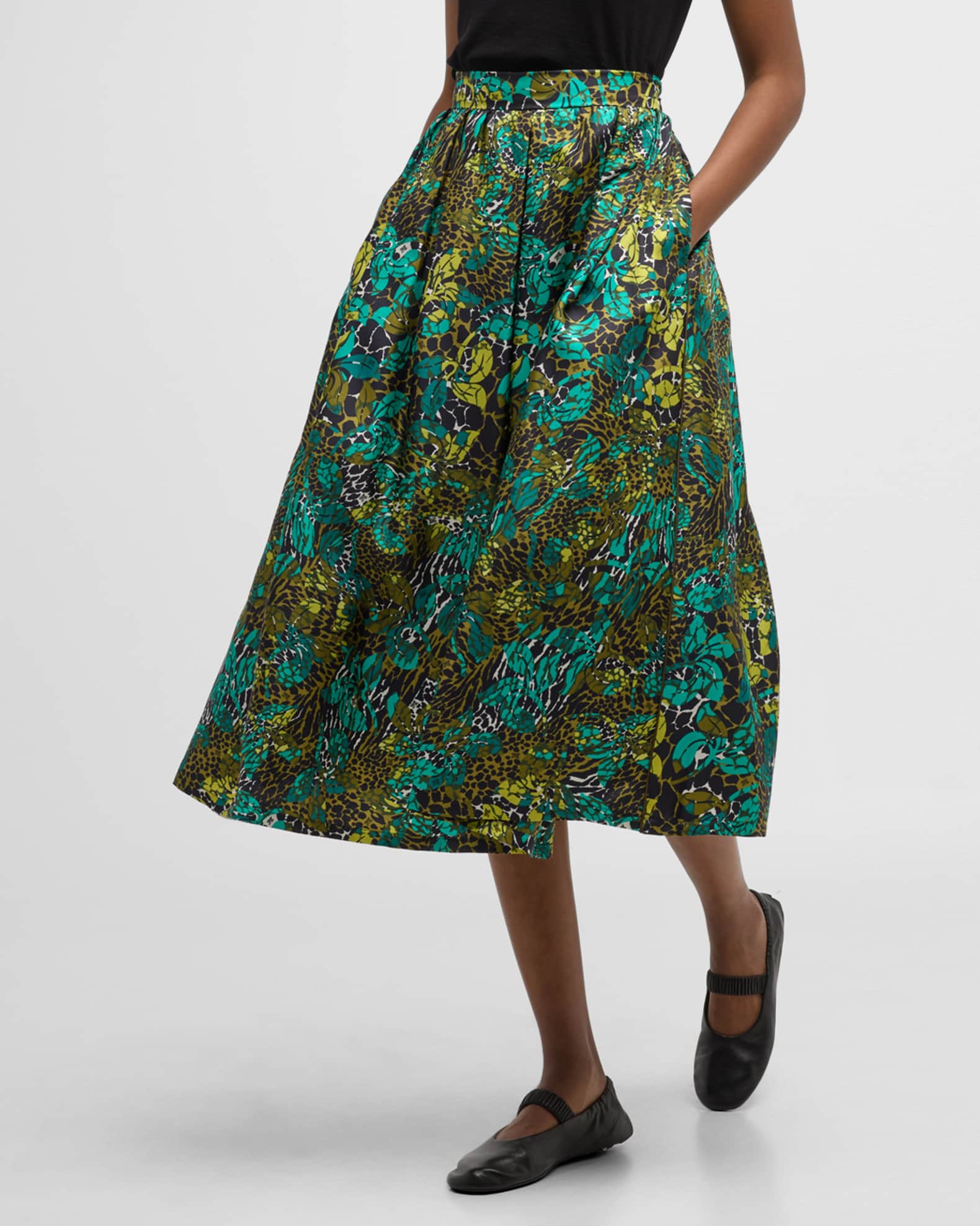 Max Mara Rotondo Pleated Silk Printed Midi Skirt | Neiman Marcus