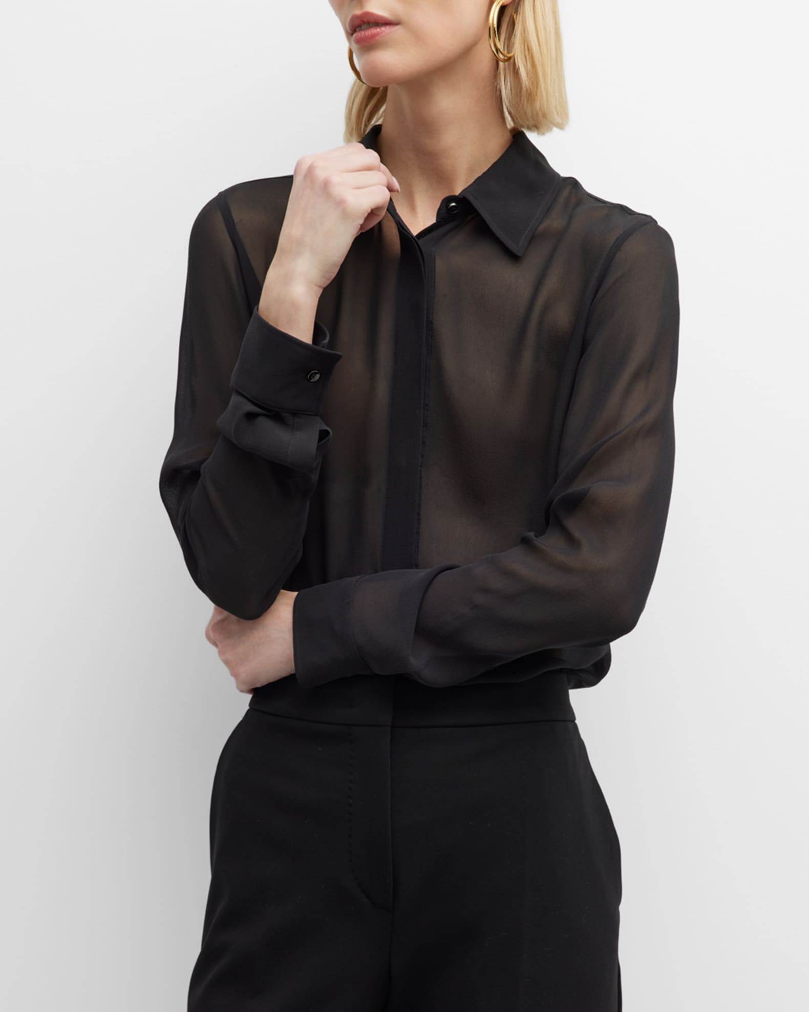 Max Mara Manche Sheer Button-Front Blouse | Neiman Marcus