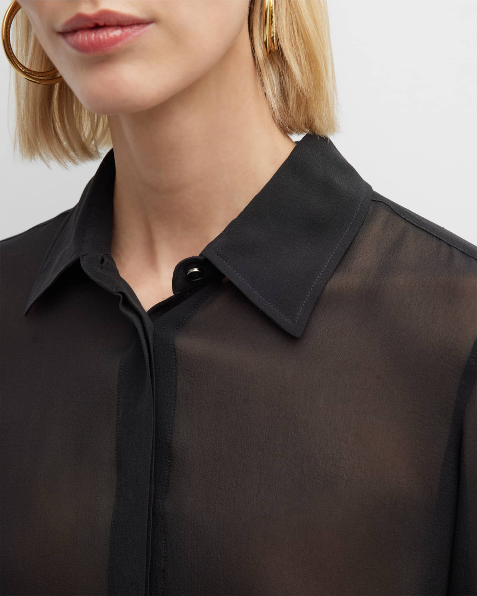 Max Mara Manche Sheer Button-Front Blouse | Neiman Marcus