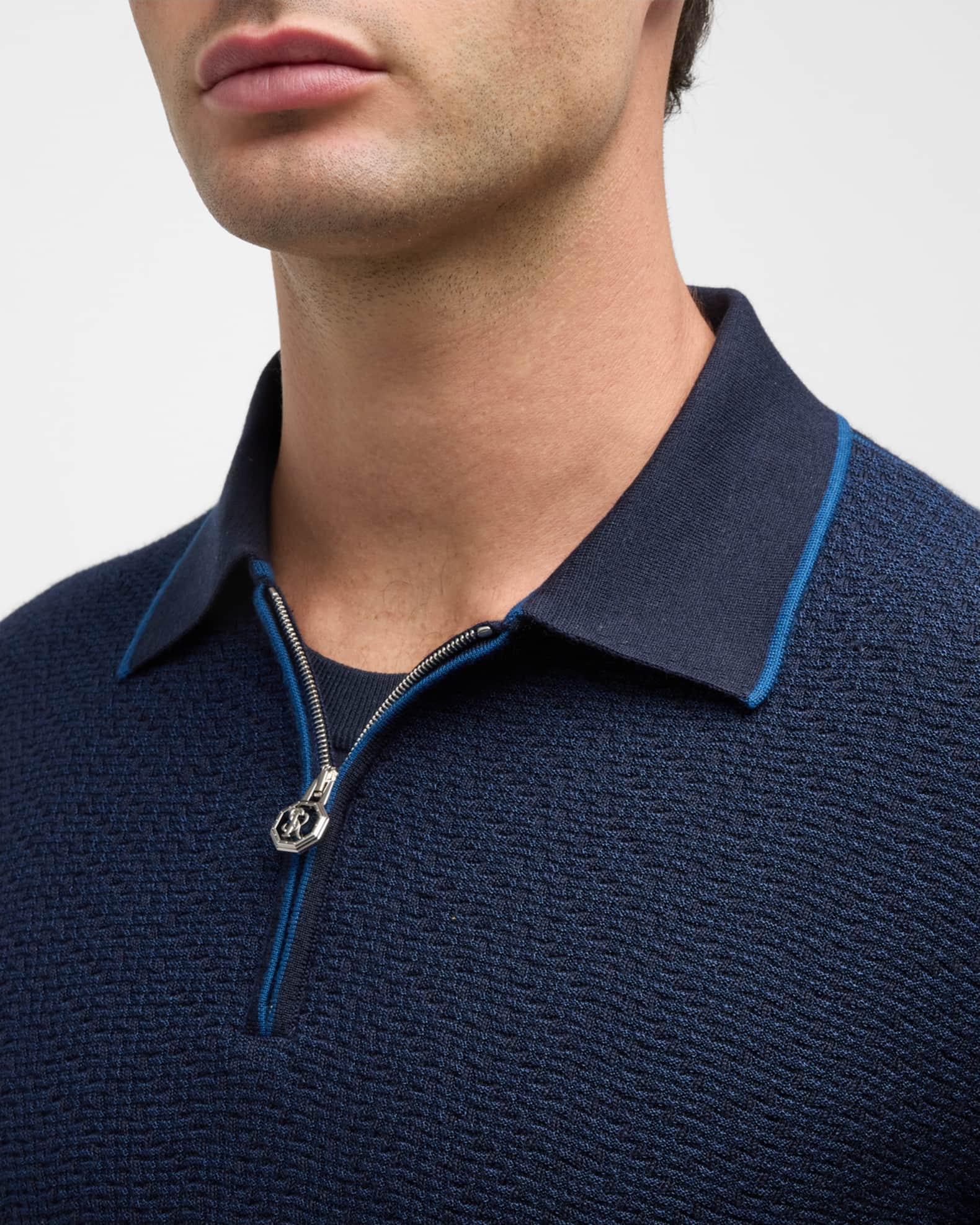 Stefano Ricci Men's Cashmere-Silk Quarter-Zip Polo Sweater | Neiman Marcus