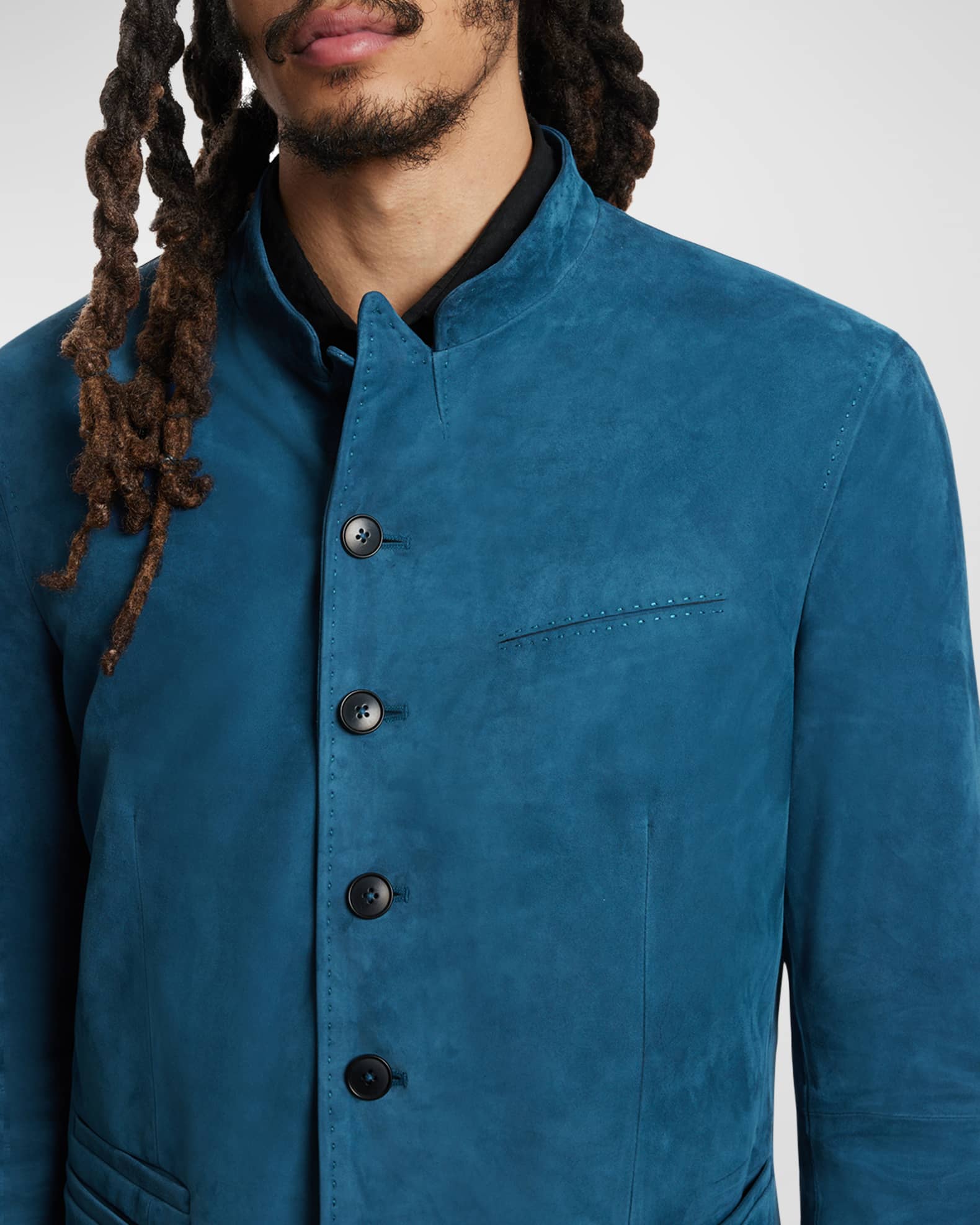 John Varvatos Men's Leather Jacket with Wire Lapels | Neiman Marcus