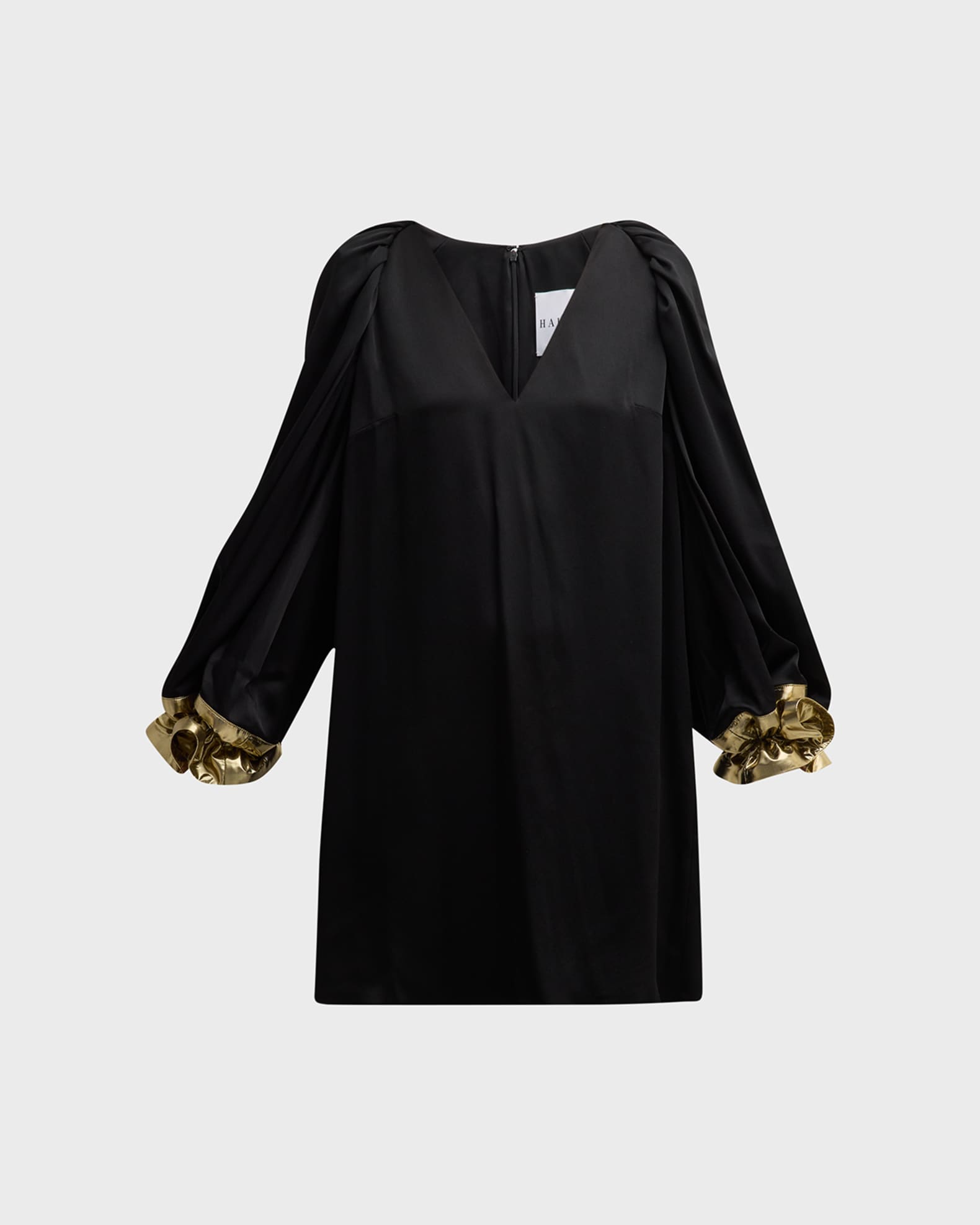 Halpern V-Neck Puff-Sleeve Ruffle-Cuff Mini Dress | Neiman Marcus