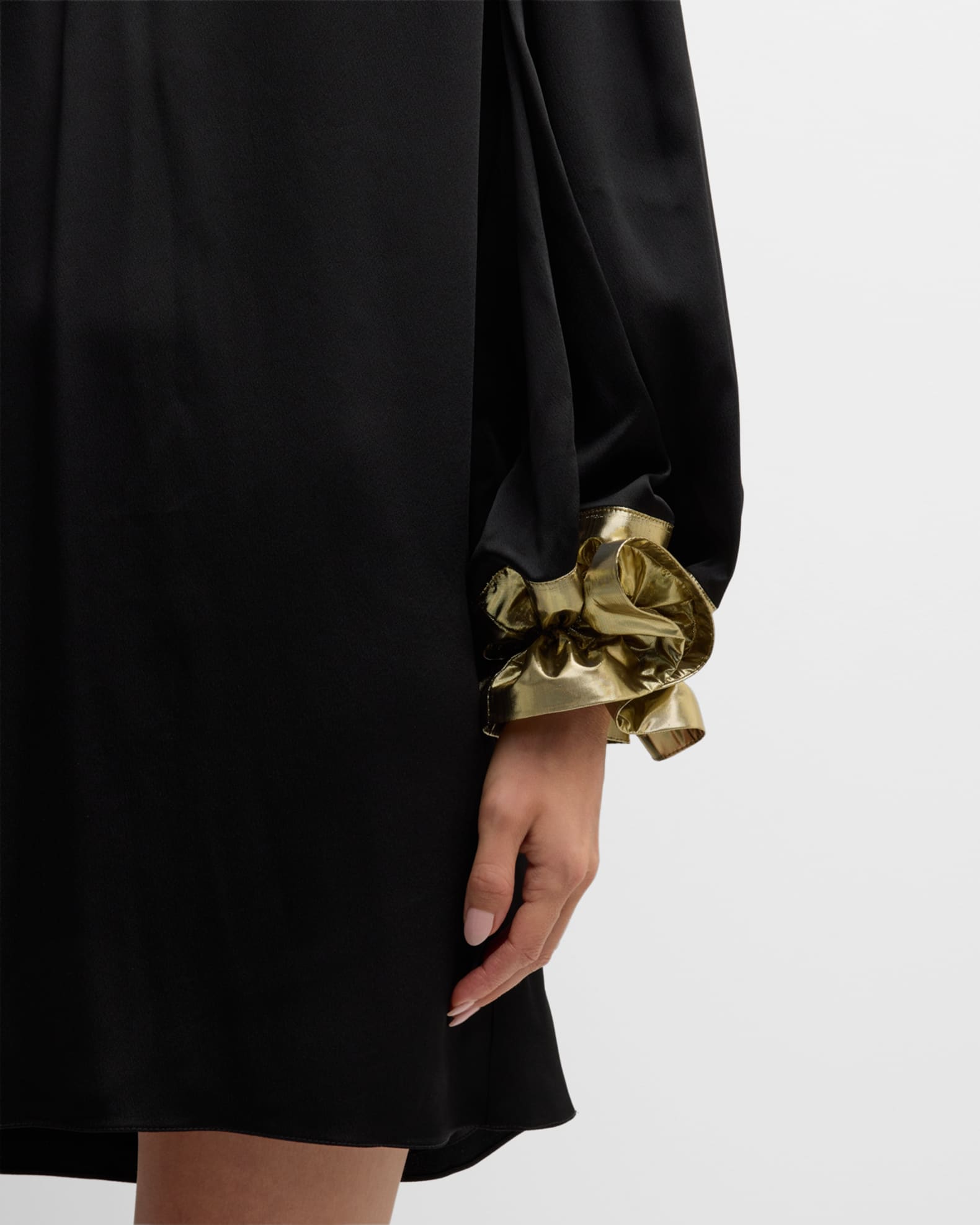 Halpern V-Neck Puff-Sleeve Ruffle-Cuff Mini Dress | Neiman Marcus