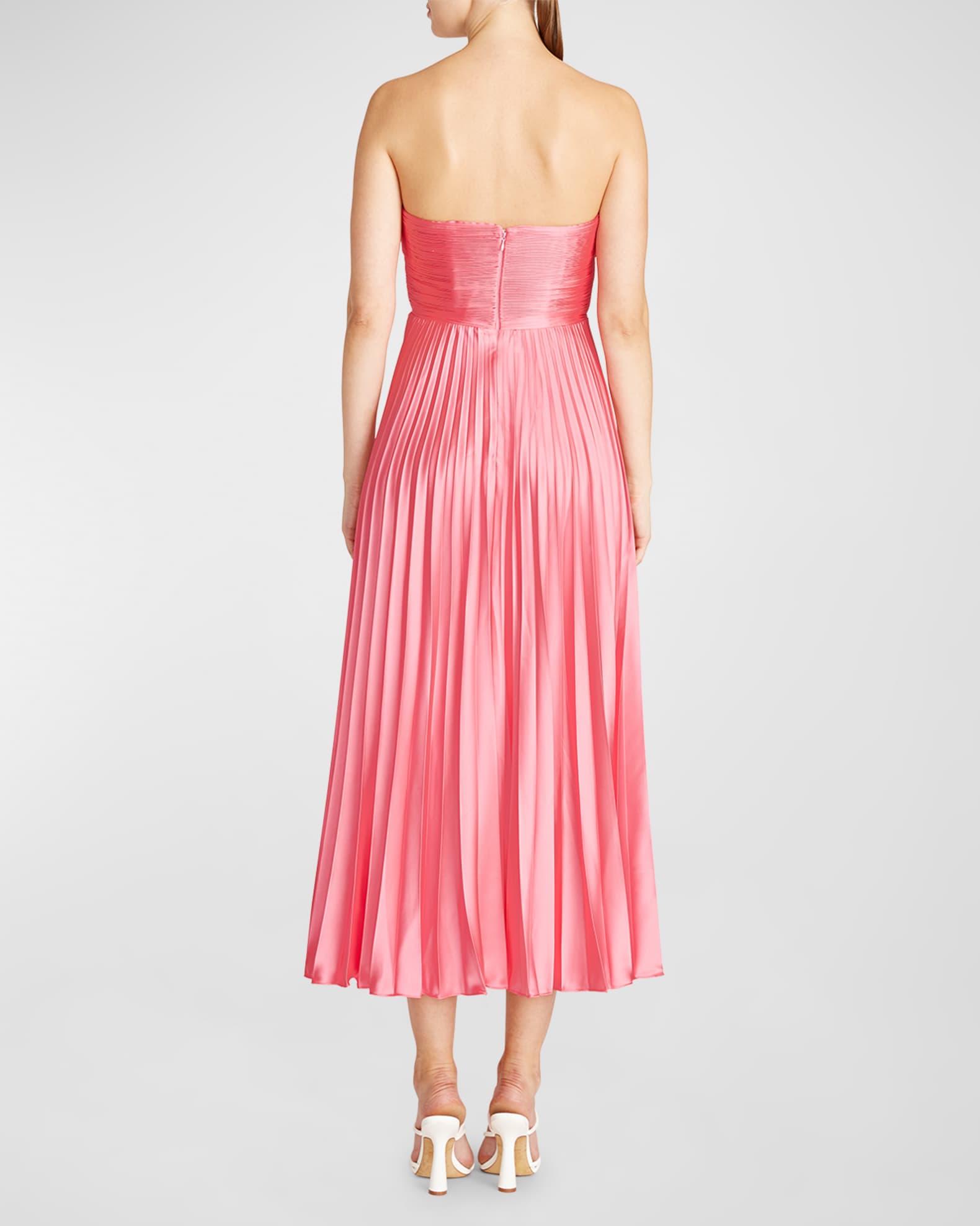 AMUR Kin Pleated Charmeuse Strapless Midi Dress | Neiman Marcus