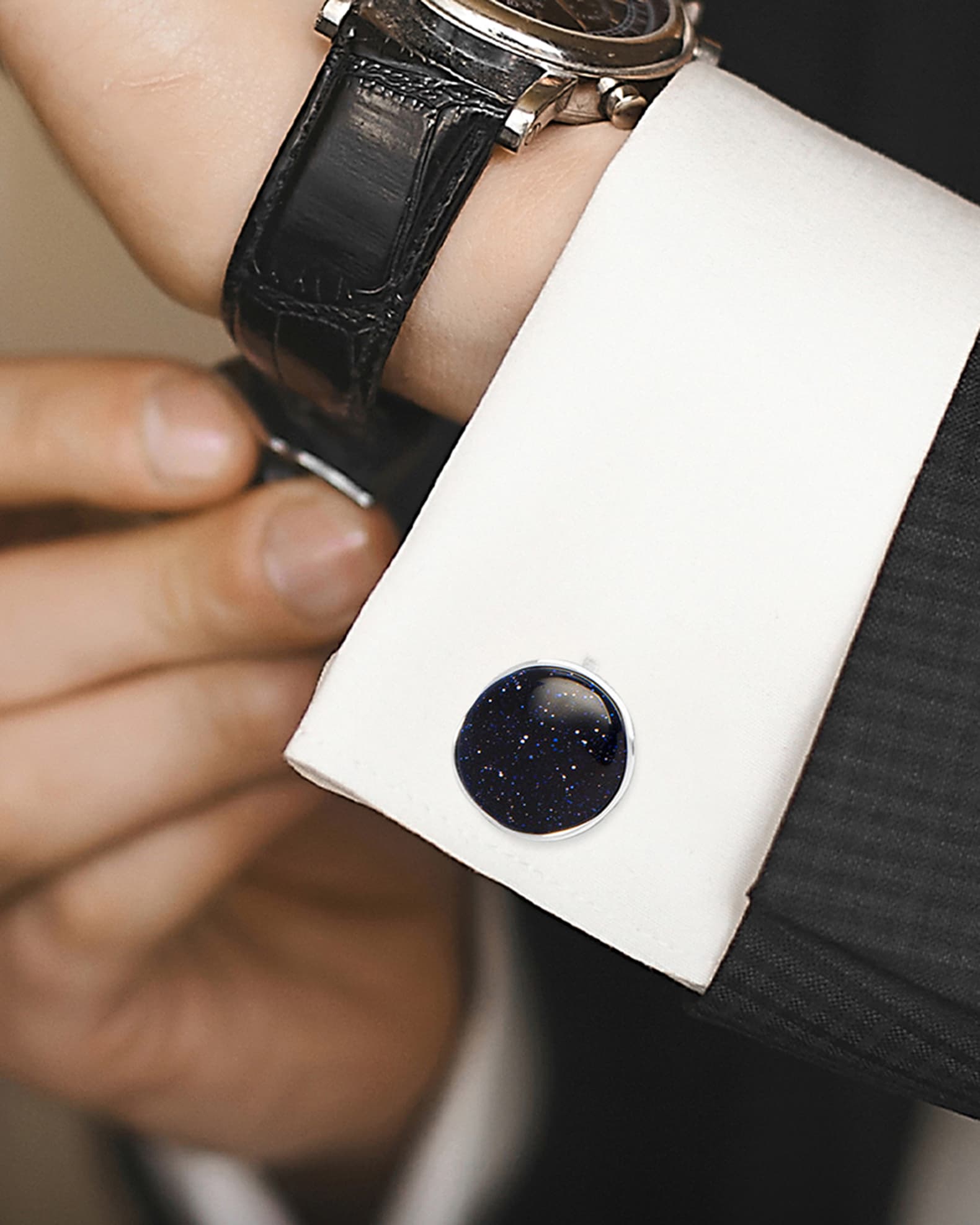 Cufflinks Inc. Men's Sterling Silver Round Blue Goldstone Cufflinks ...