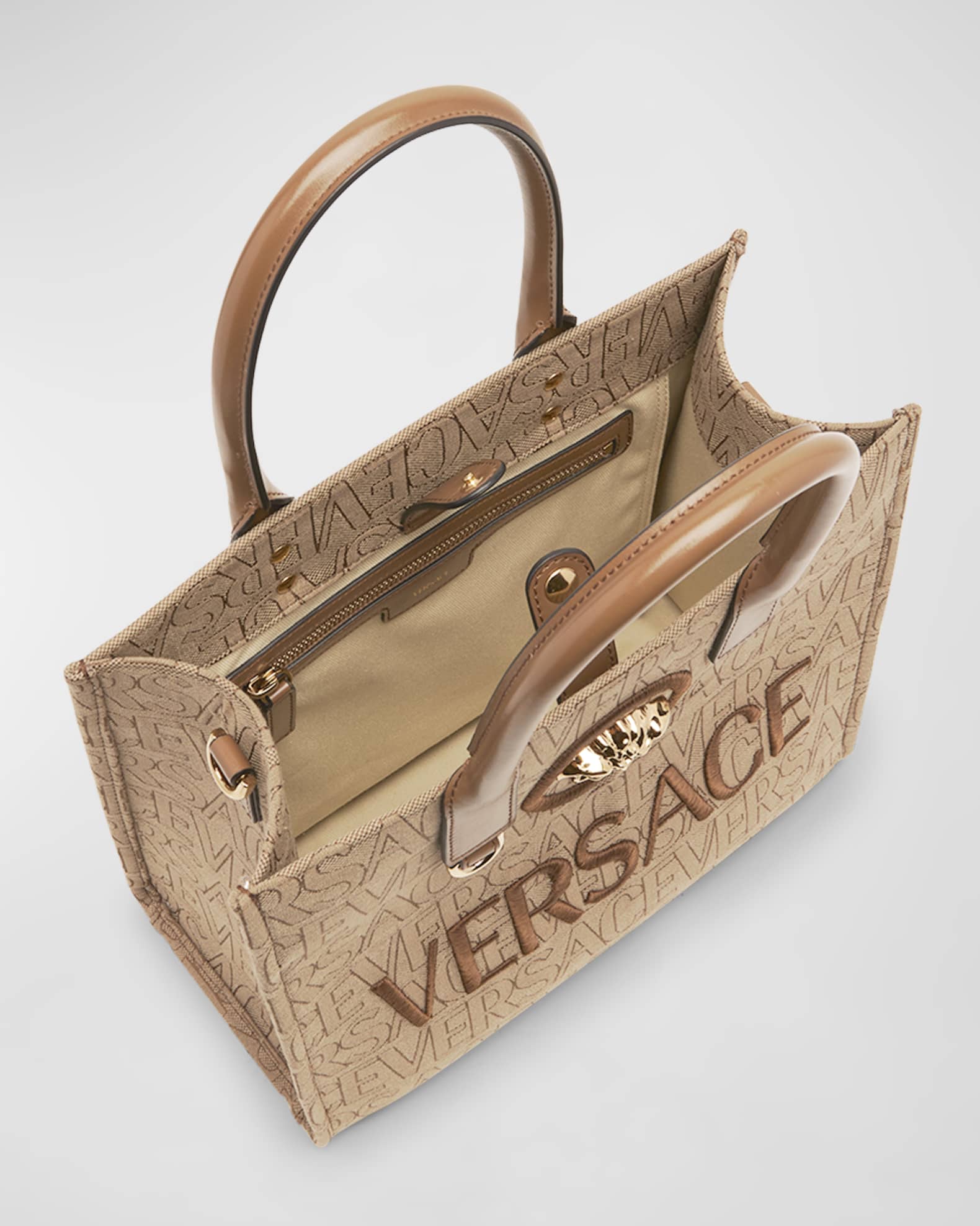 Versace La Medusa Small Logo Canvas Tote Bag | Neiman Marcus