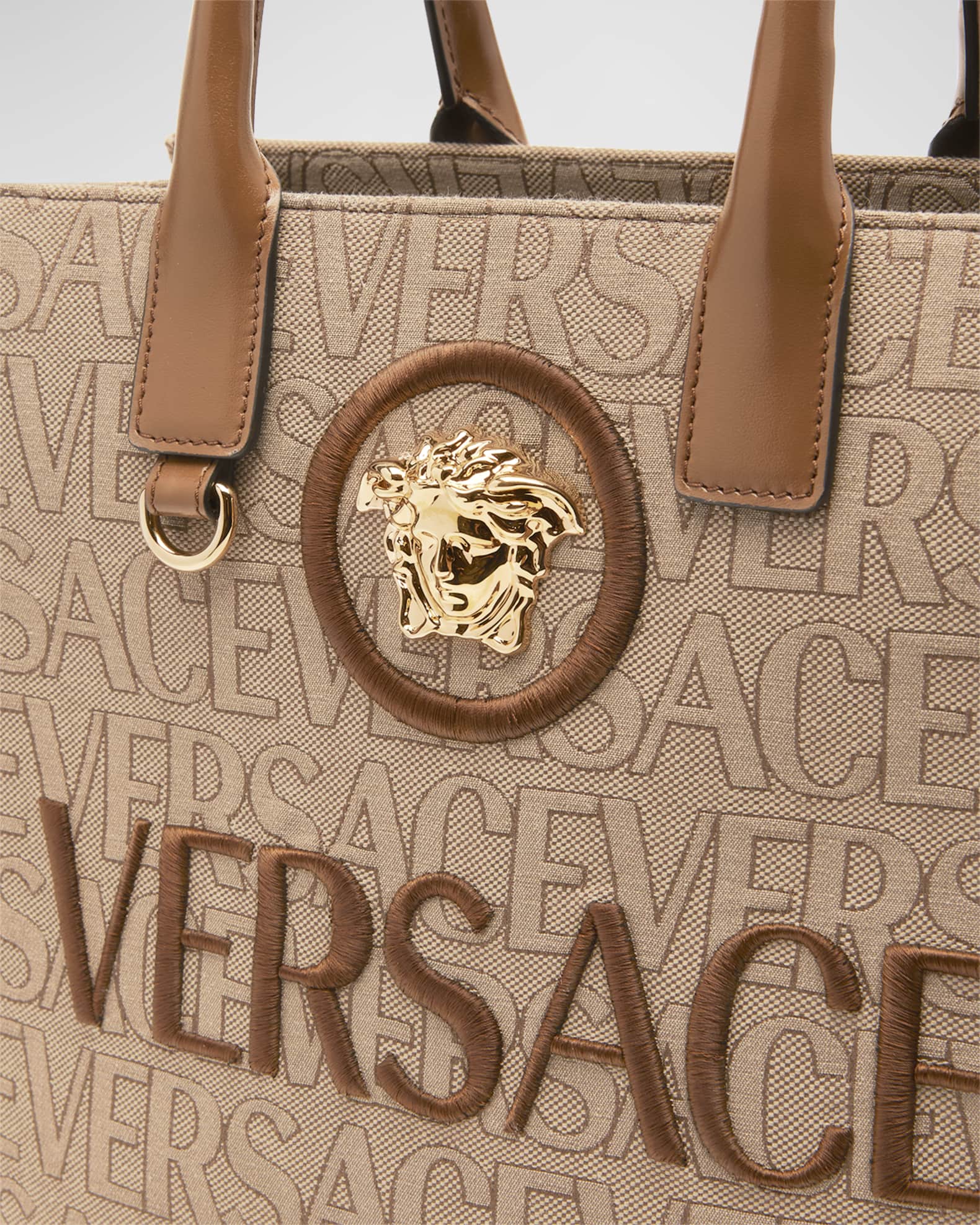Versace La Medusa Small Logo Canvas Tote Bag | Neiman Marcus