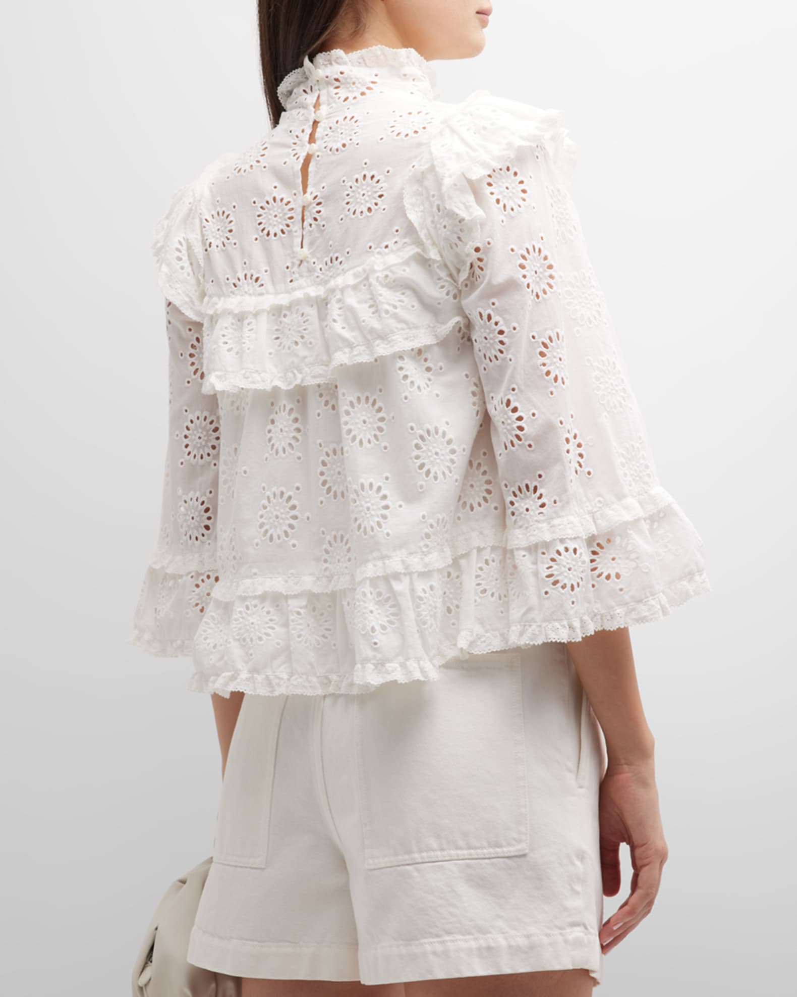Stellah Eyelet Trimmed Bell-Sleeve Blouse | Neiman Marcus